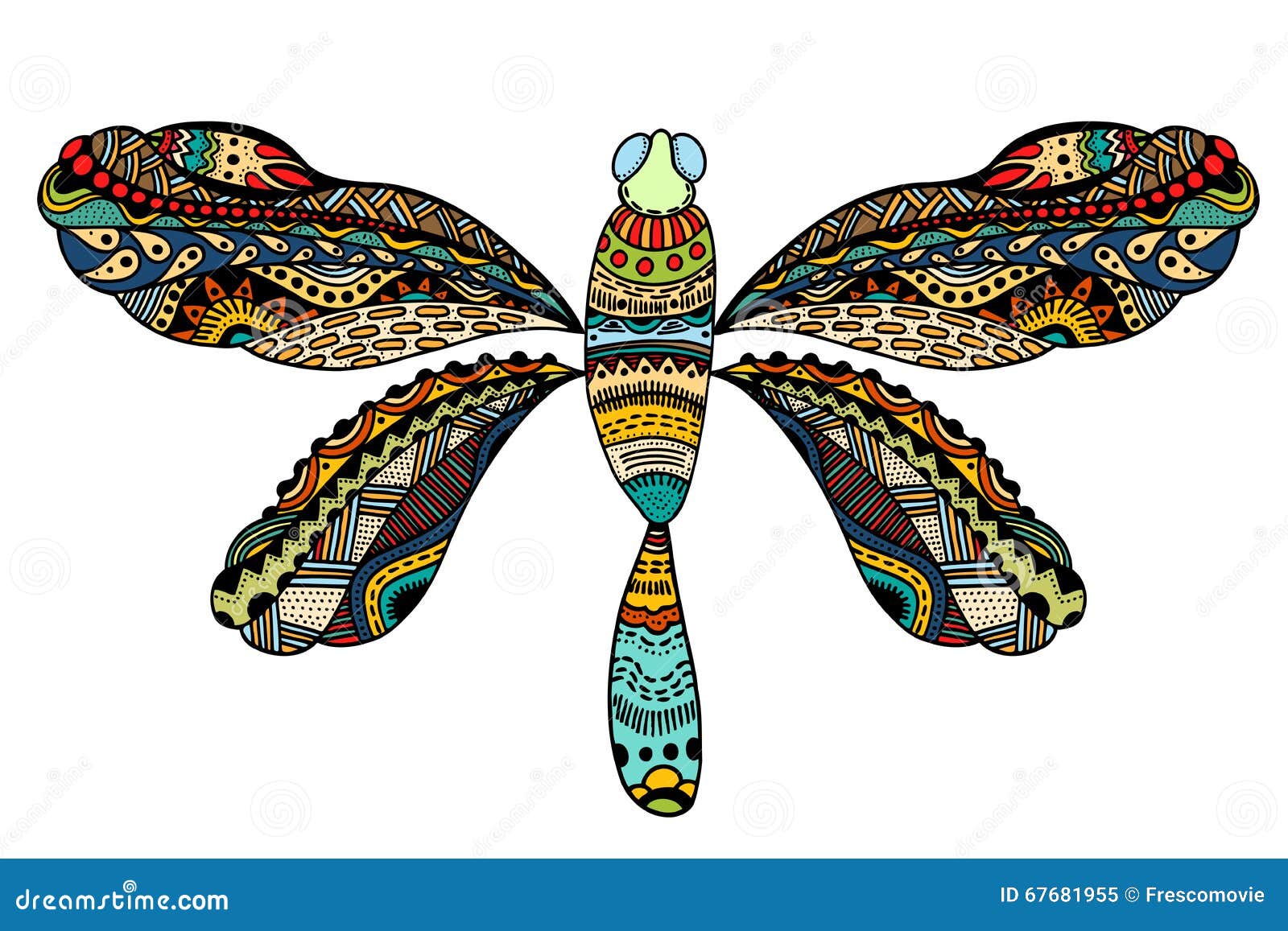 Ornate zentangle dragonfly stock vector. Illustration of element - 67681955