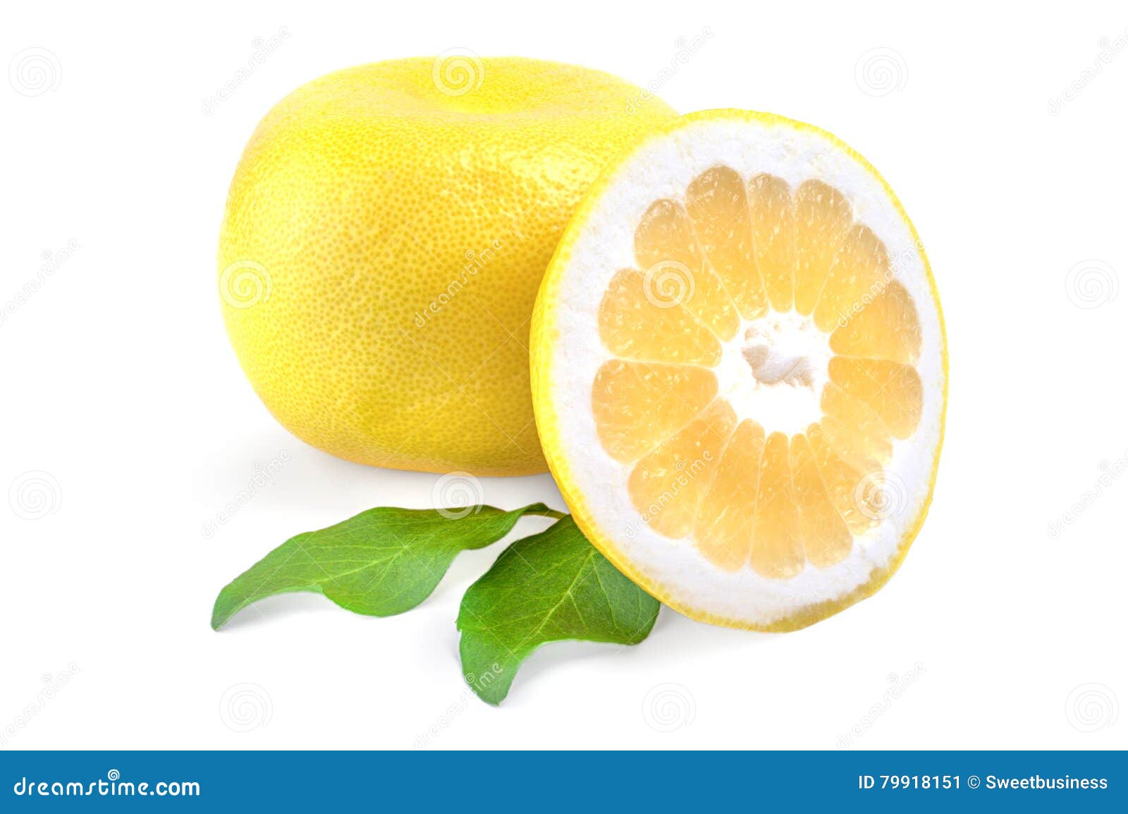 Oroblanco and Slice with Leaves Isolated on White Background Stock ...