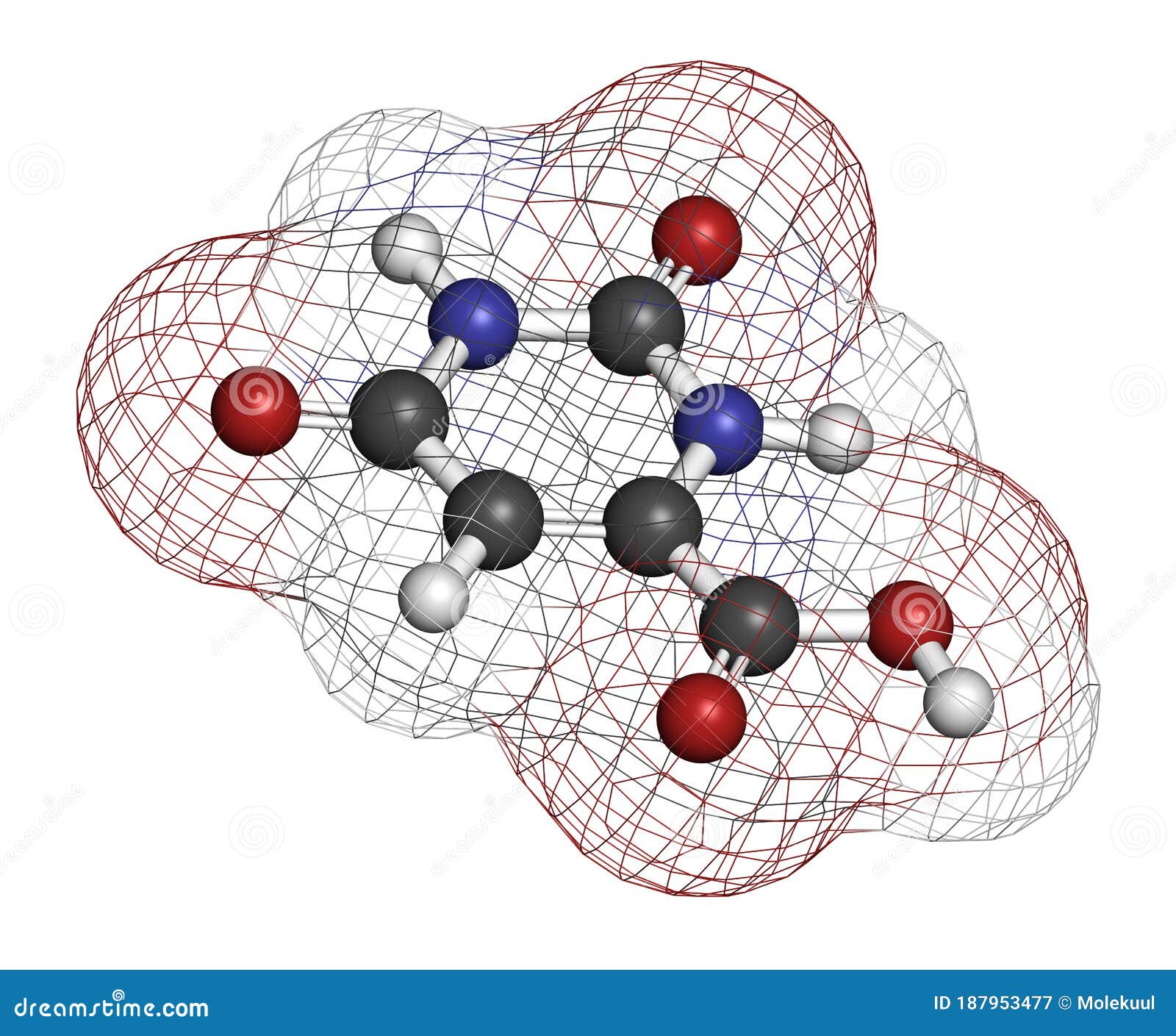 Orotic Acid Molecule. 3D Rendering. Atoms are Represented As Spheres ...