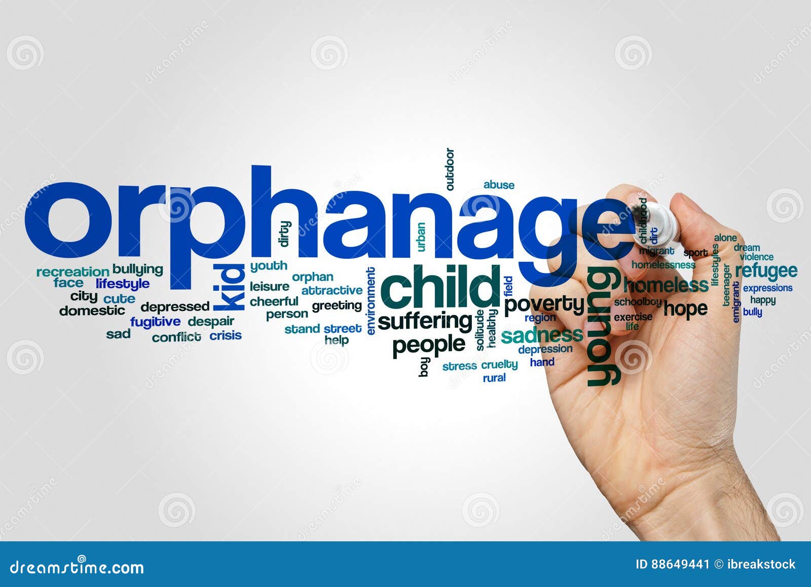 Orphanage word cloud stock image. Image of person, depression - 88649441