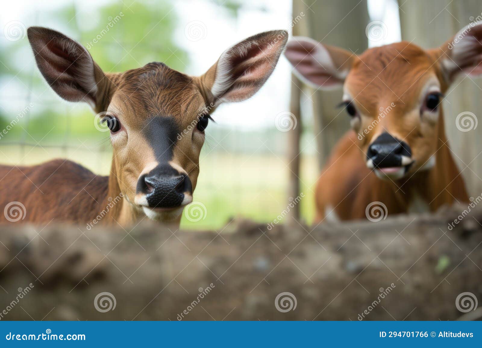 Orphaned Fawn Being Watched Over by Powerful Ox Stock Photo - Image of ...