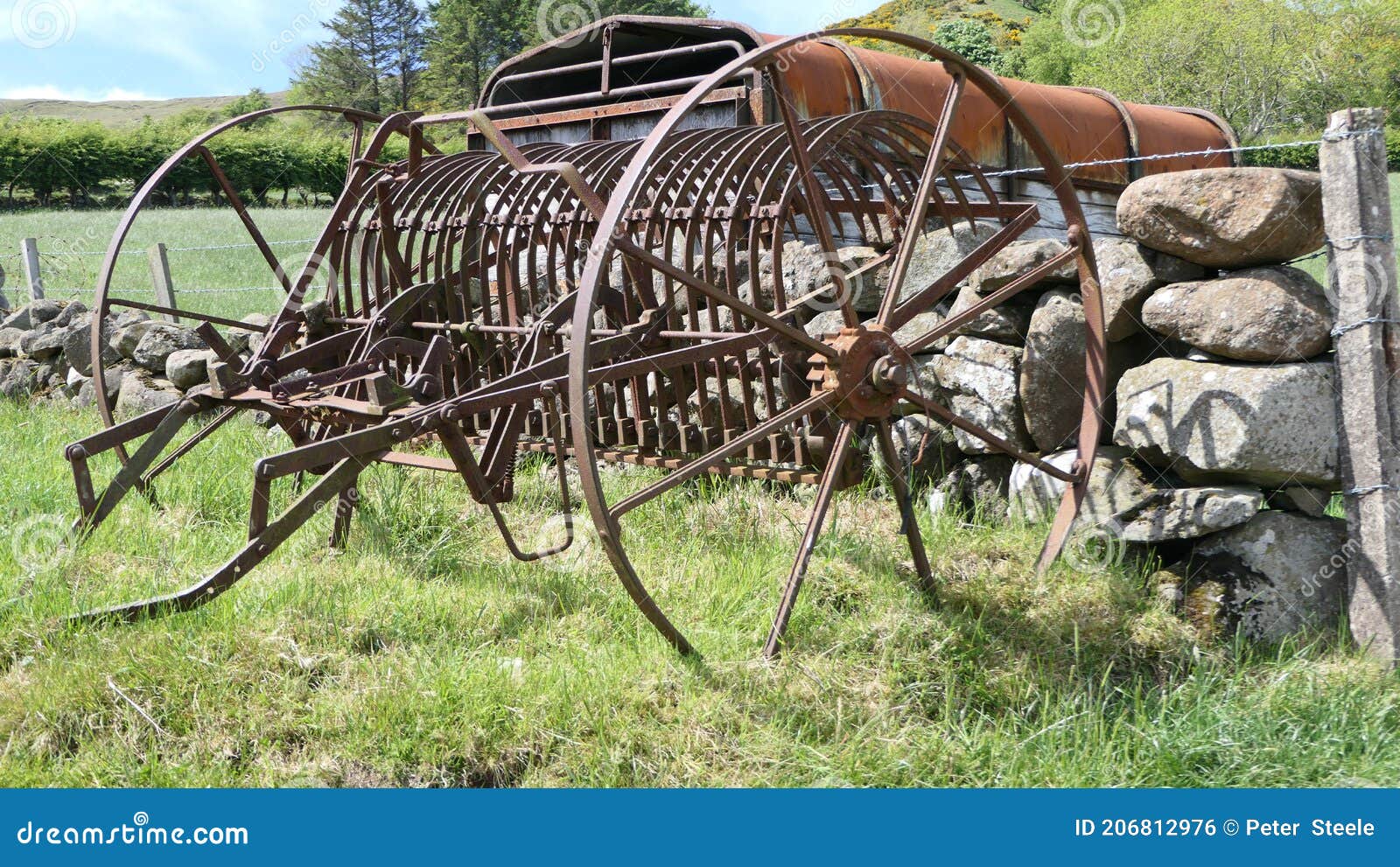 Old Hay Rake Reaper-binder - Rustic, Oldfashioned Farm Equipment, Used ...
