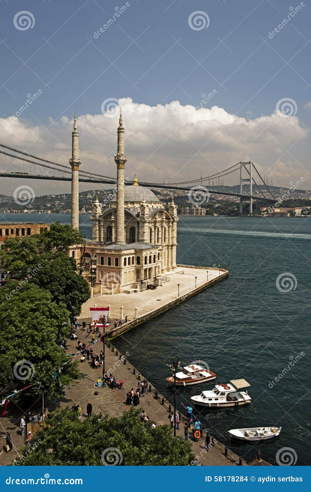 Ortakoy Mosque and Bosphorus Bridge Stock Photo - Image of minarets ...