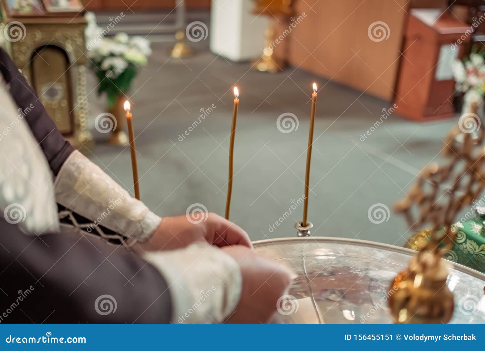 Orthodox Church Priest Lights Candles and Prays, Orthodox Church Stock ...