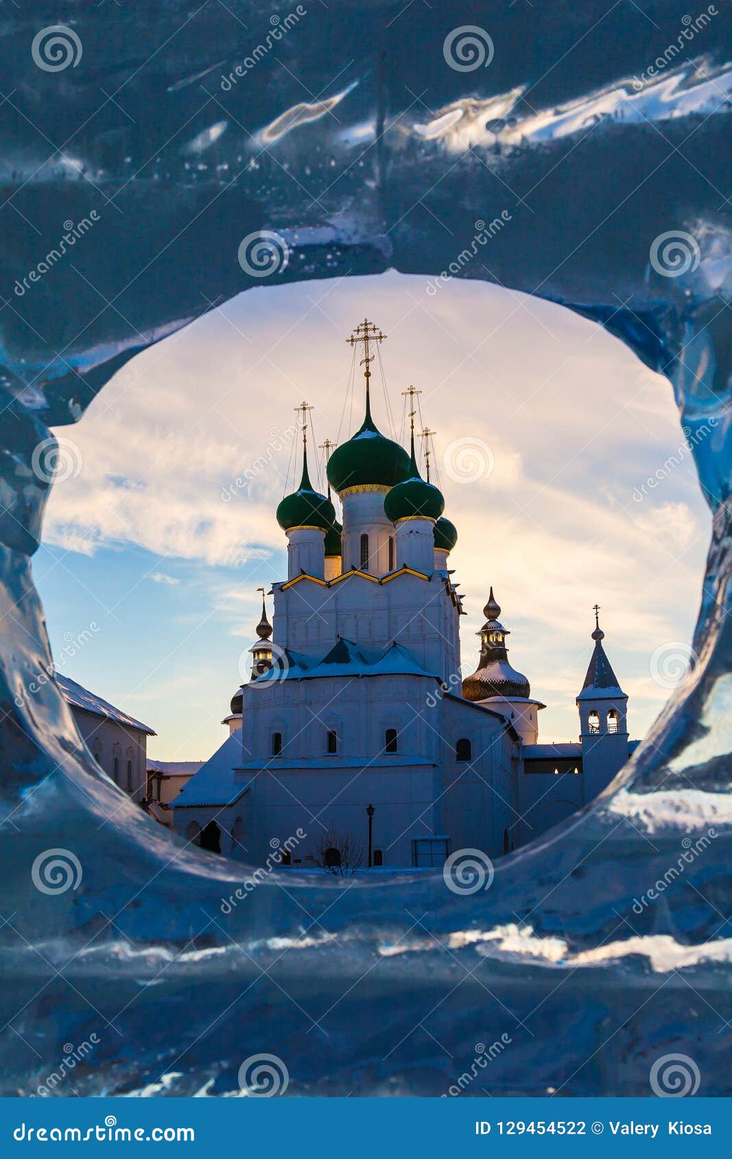 Orthodox Church in a Window of Ice Stock Photo - Image of light, snow ...