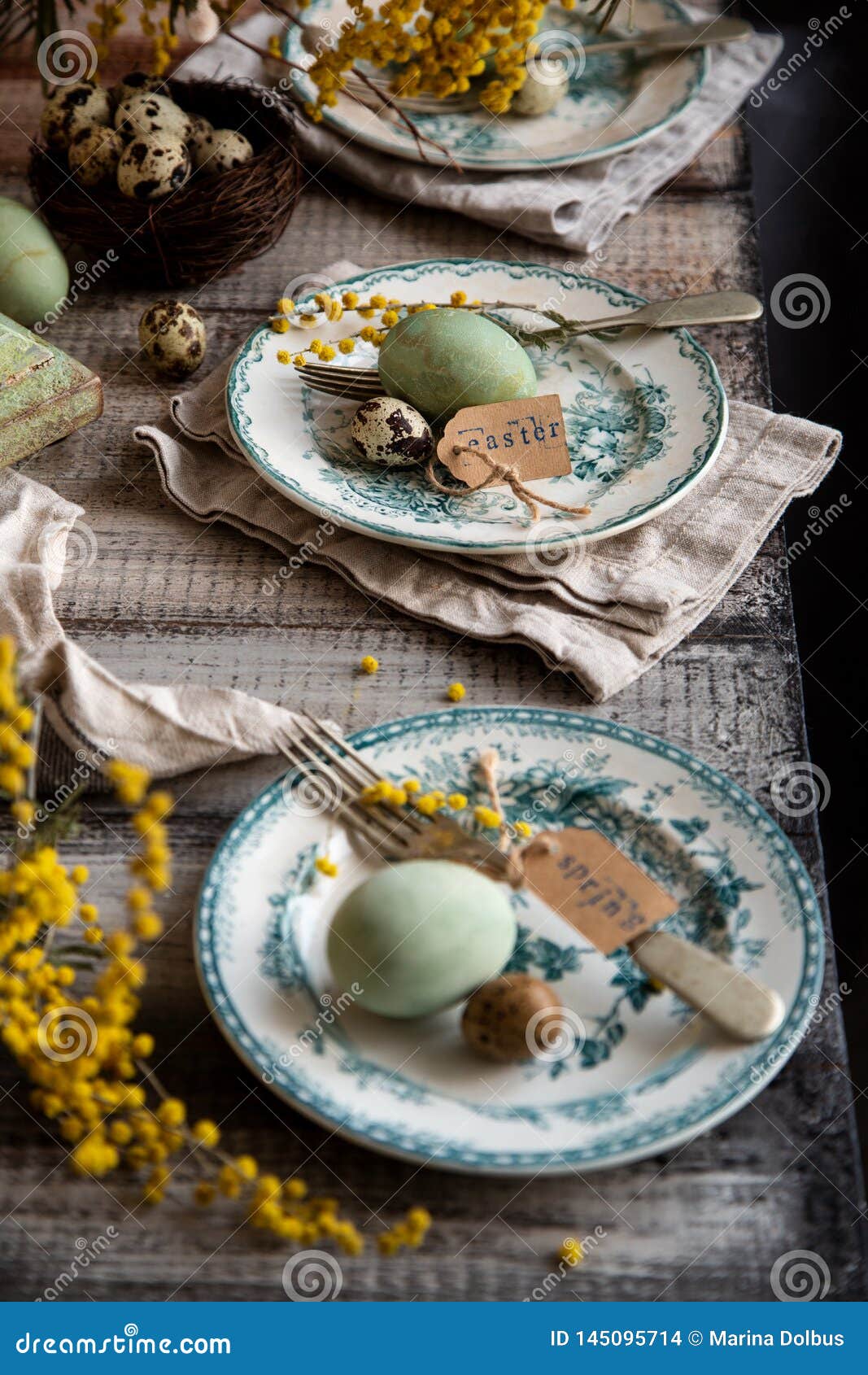 Orthodox Easter Table Setting with Three Vintage Plates with Green ...