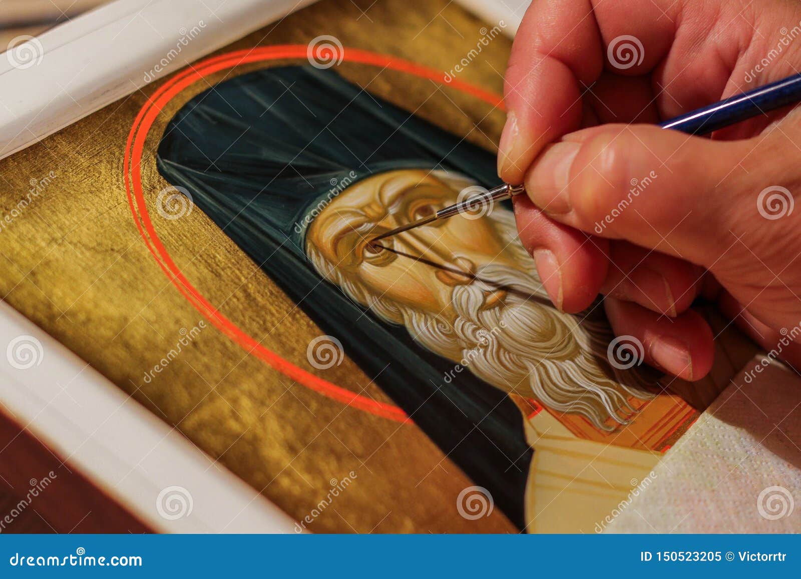 Orthodox Icon Painter. Closeup Image of a Painter`s Hand Stock Image ...