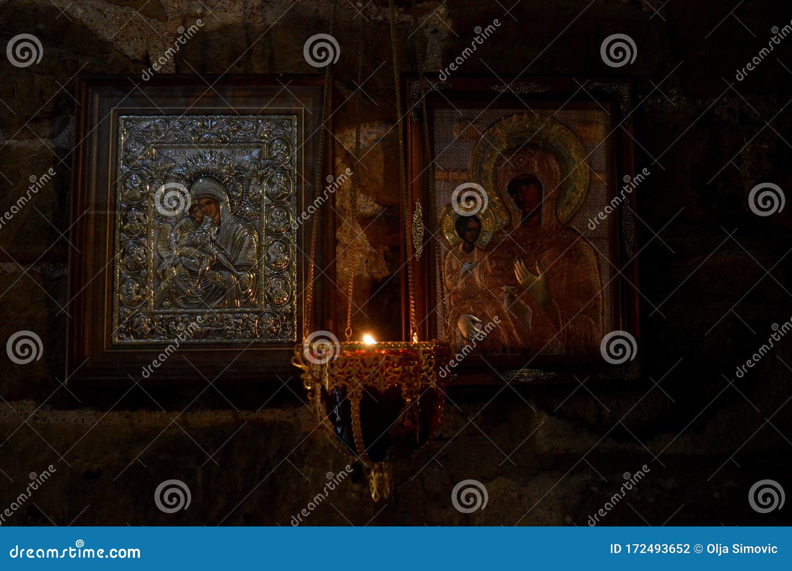 Orthodox Icons and a Candle Stock Photo - Image of candle, color: 172493652