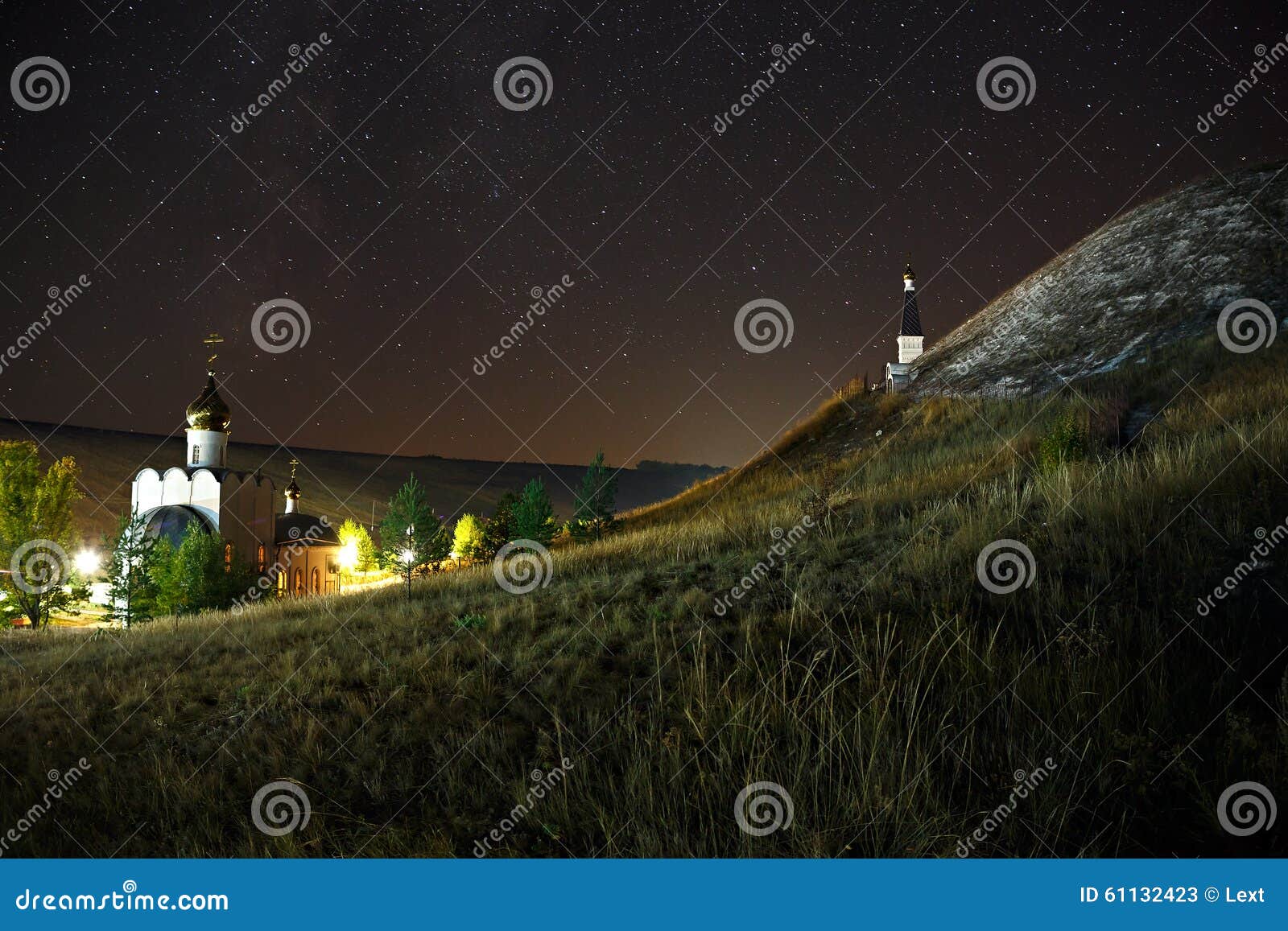 Orthodox Monastery on the Background Stars in the Night Sky. Stock ...