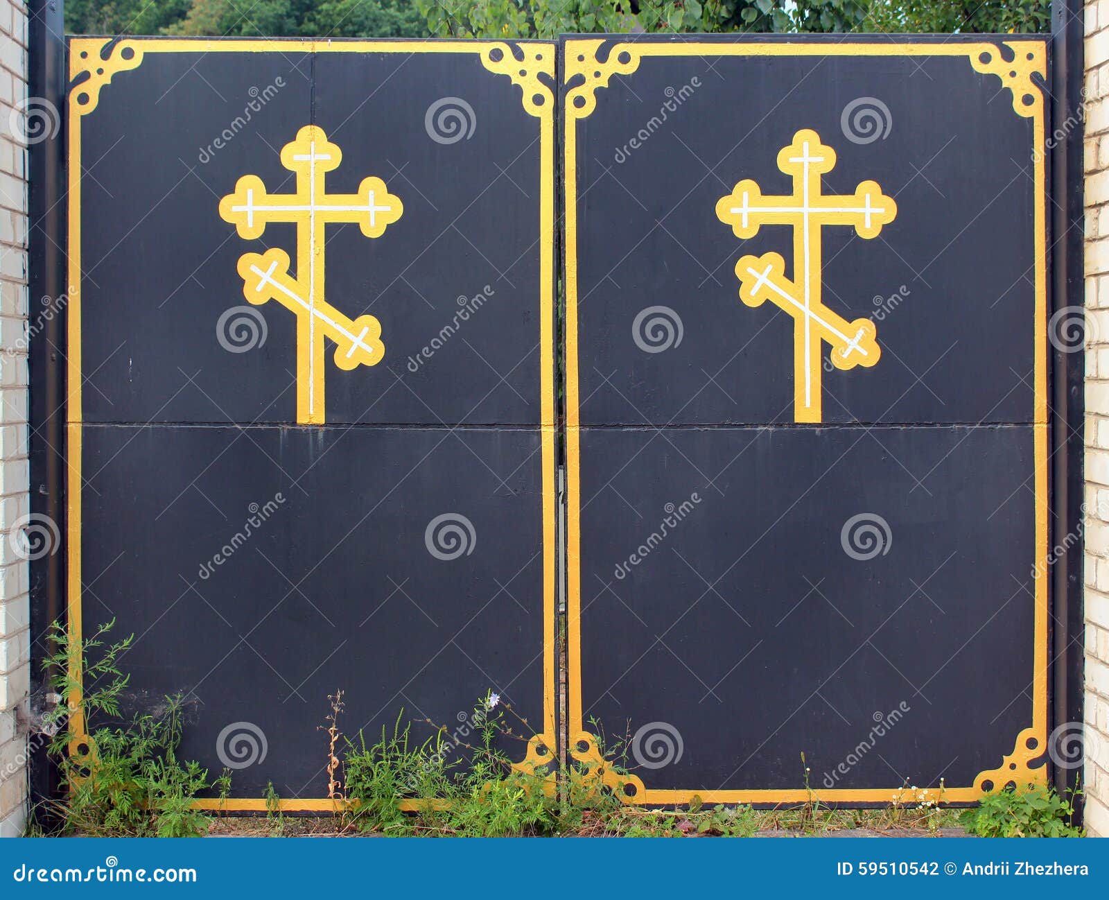 Orthodox Monastery Gates with Cross Symbols Stock Photo - Image of ...
