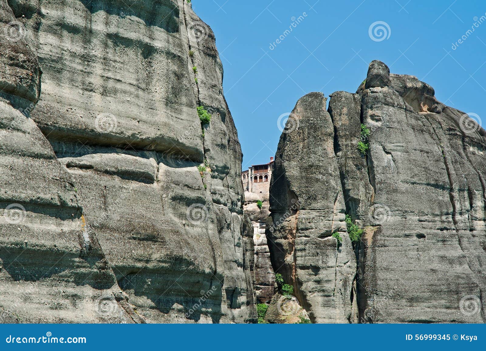 Orthodox Monastery Seen through the Cleft in Meteora, Greece Stock ...