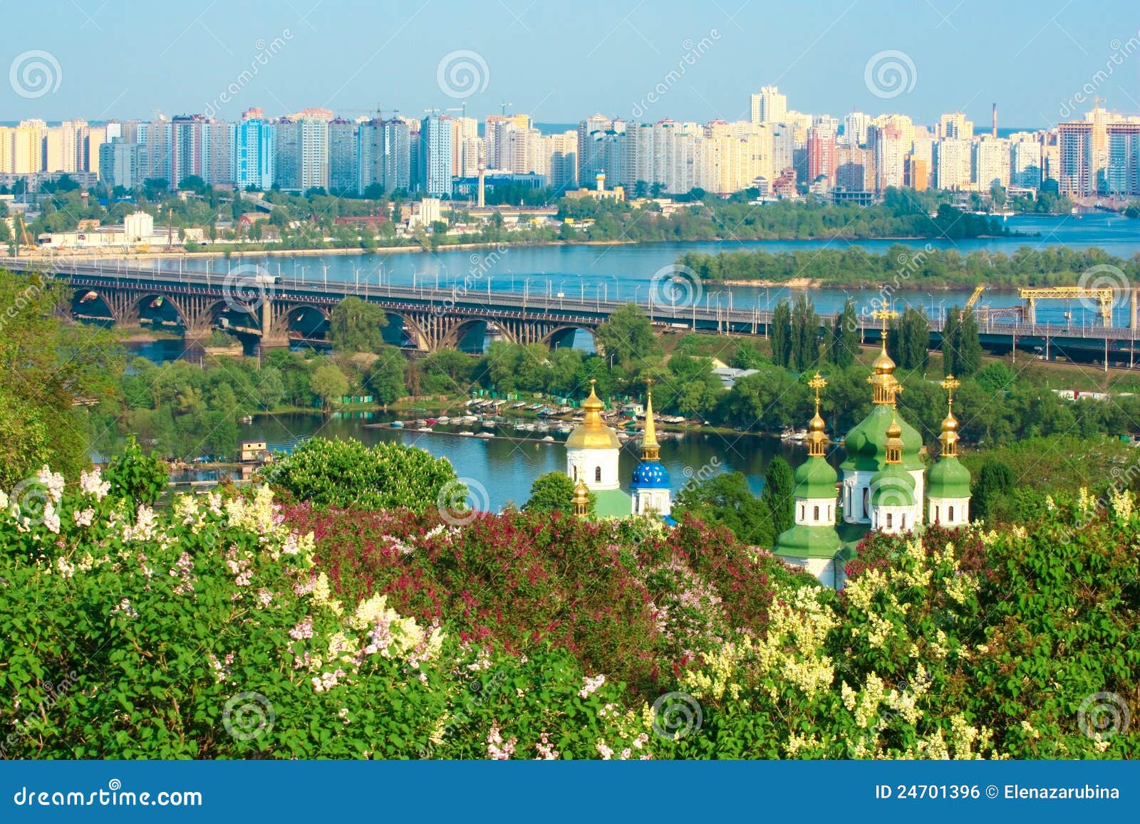 Orthodox Monastry and the View of Modern Kiev City Stock Photo - Image ...