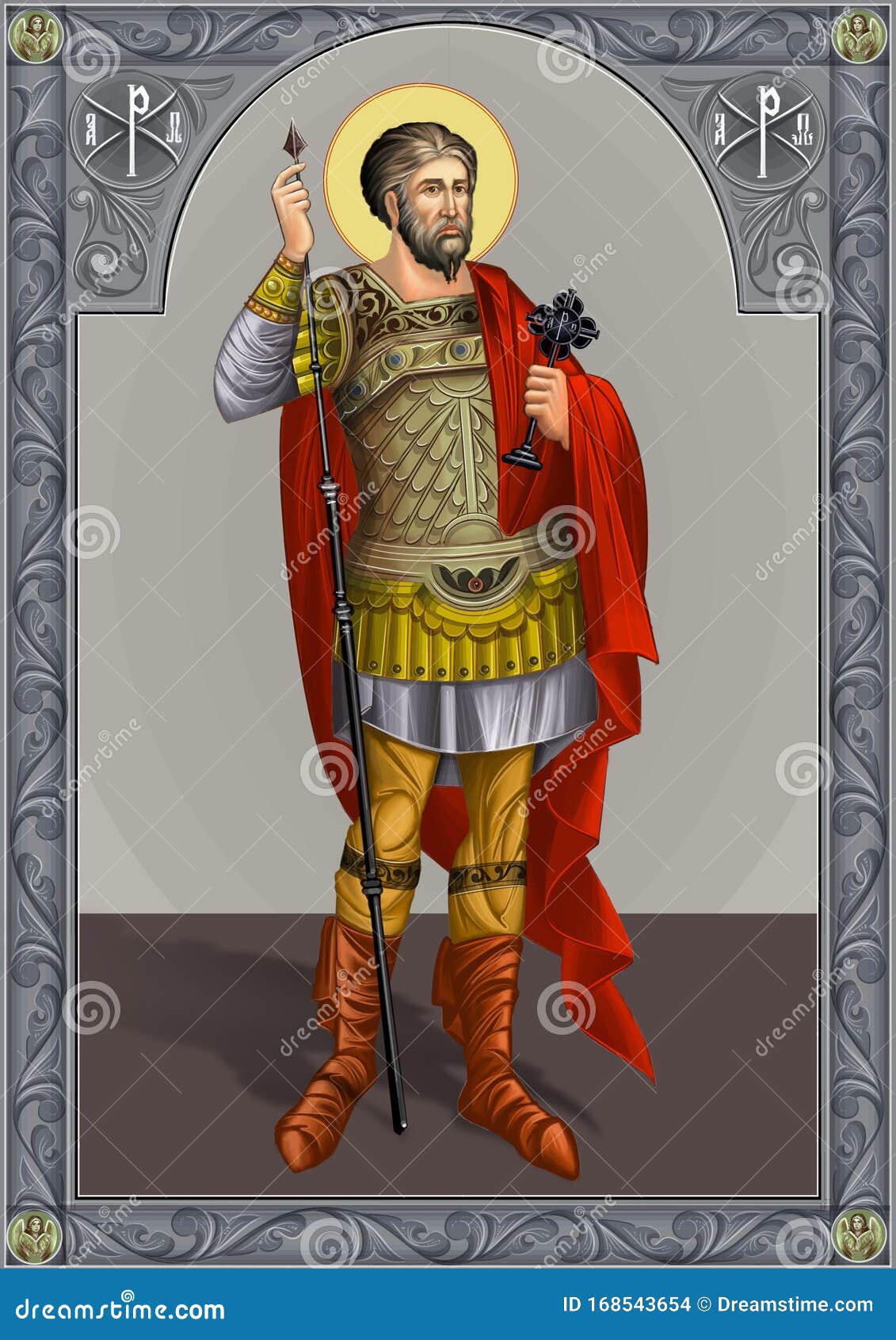 Orthodox Saint with Spear and Cross - Byzantine Icon Stock Illustration ...