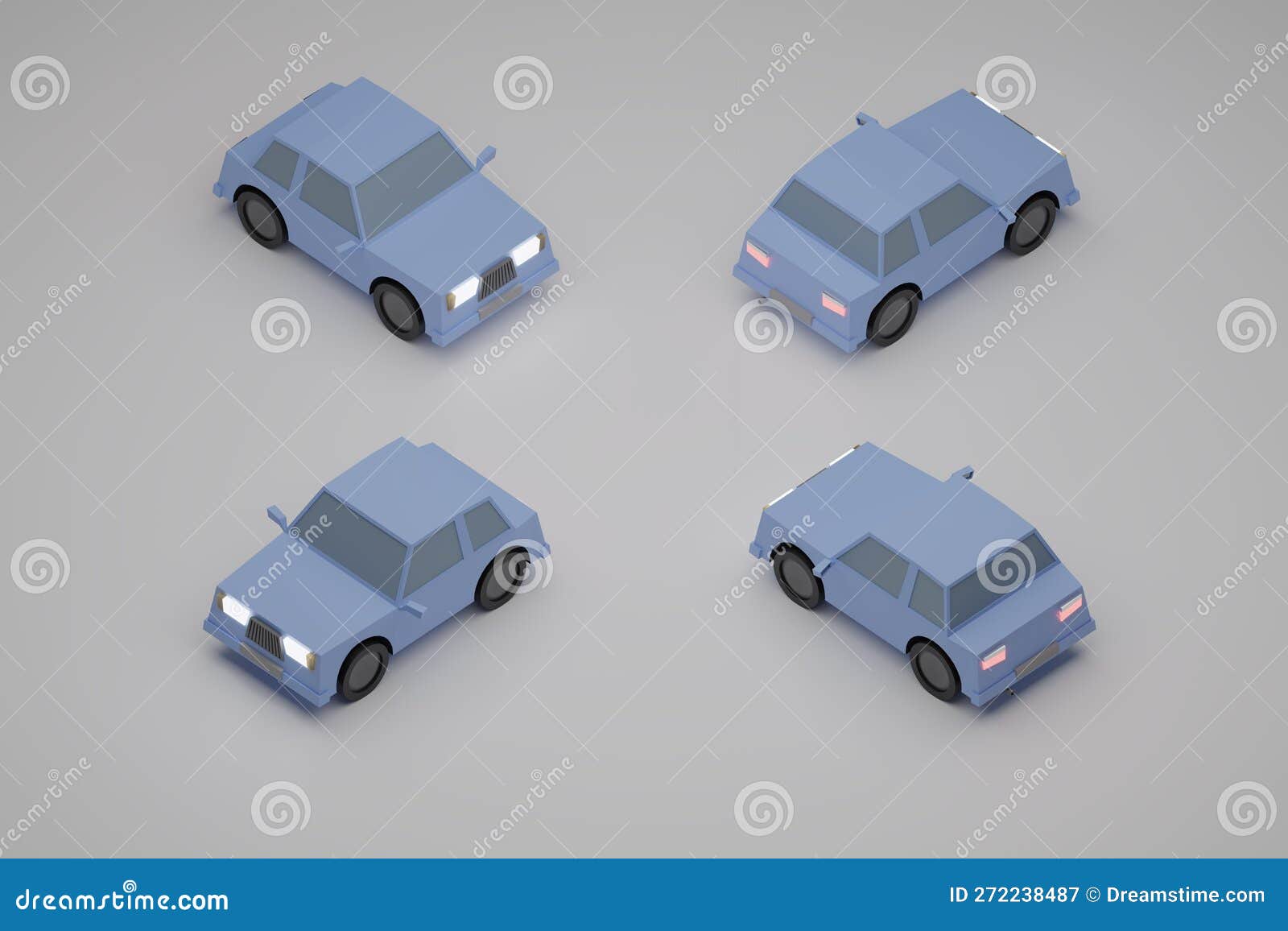 Orthographic Low Polygon Car - on a Grey Surface - View from Top Stock ...