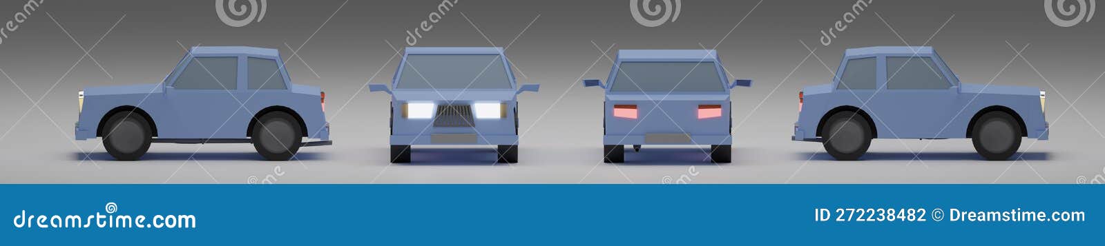 Orthographic Low Polygon Car - on a Grey Surface - View from the Side ...