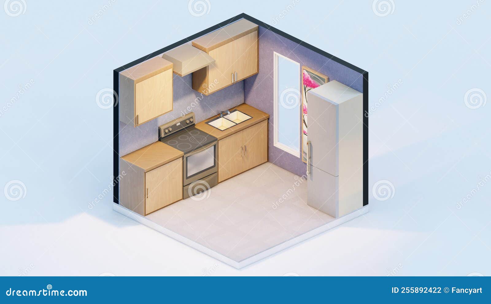 Orthographic View Interior Kitchen Cabinets Isometric View 3d Rendering ...