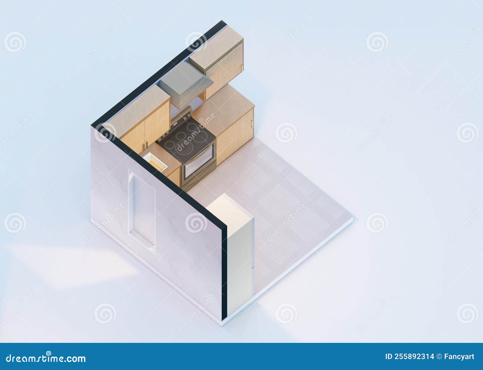 Orthographic View Of Kitchen With Cabinets Isometric View Architectural ...