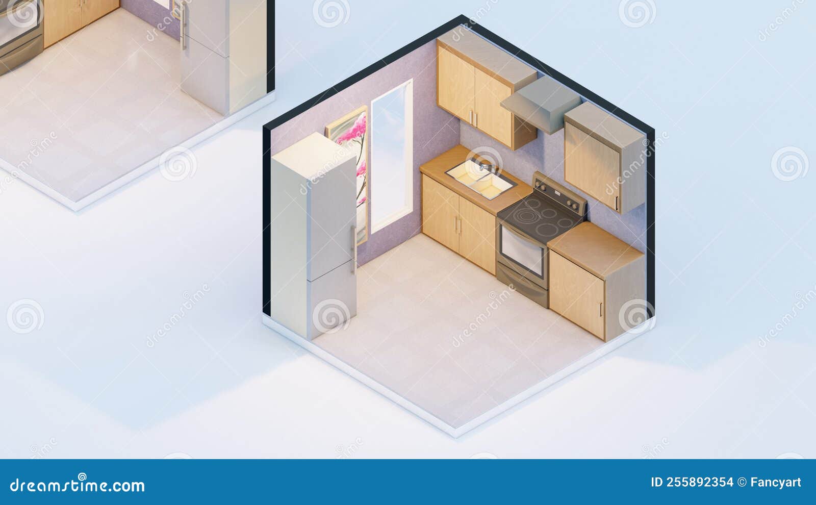 Orthographic View Of Kitchen With Cabinets Isometric View Architectural ...