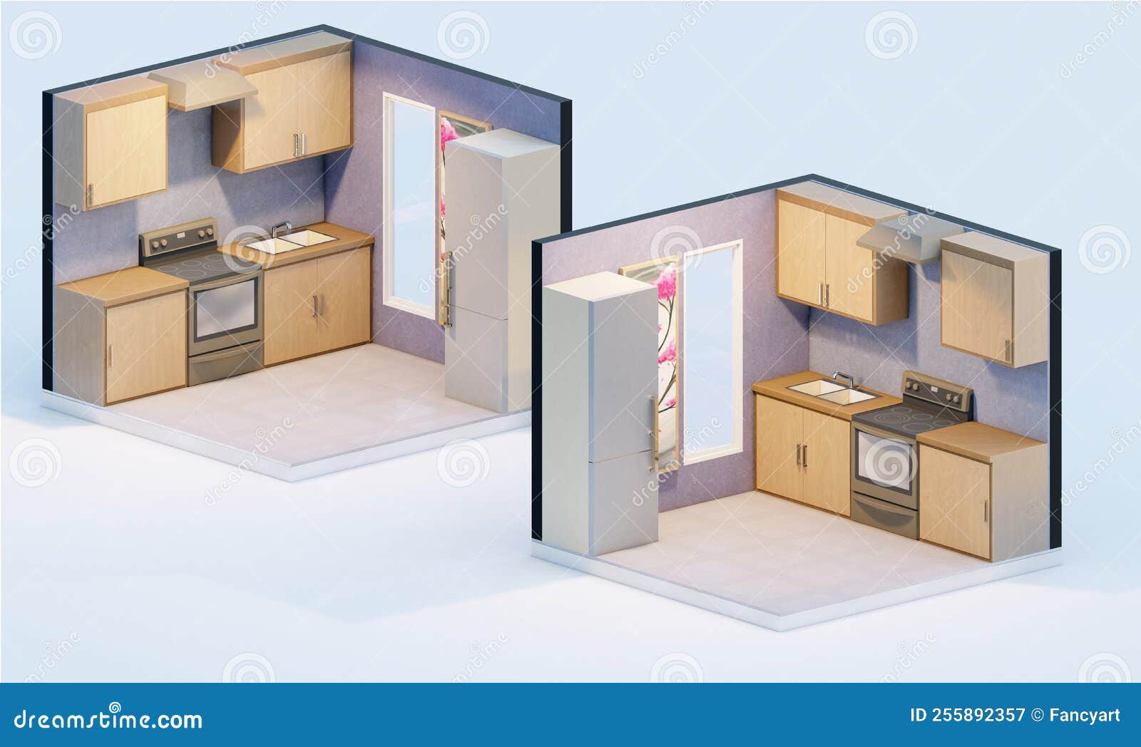 Orthographic View of Kitchen with Cabinets Isometric View 3d Rendering ...