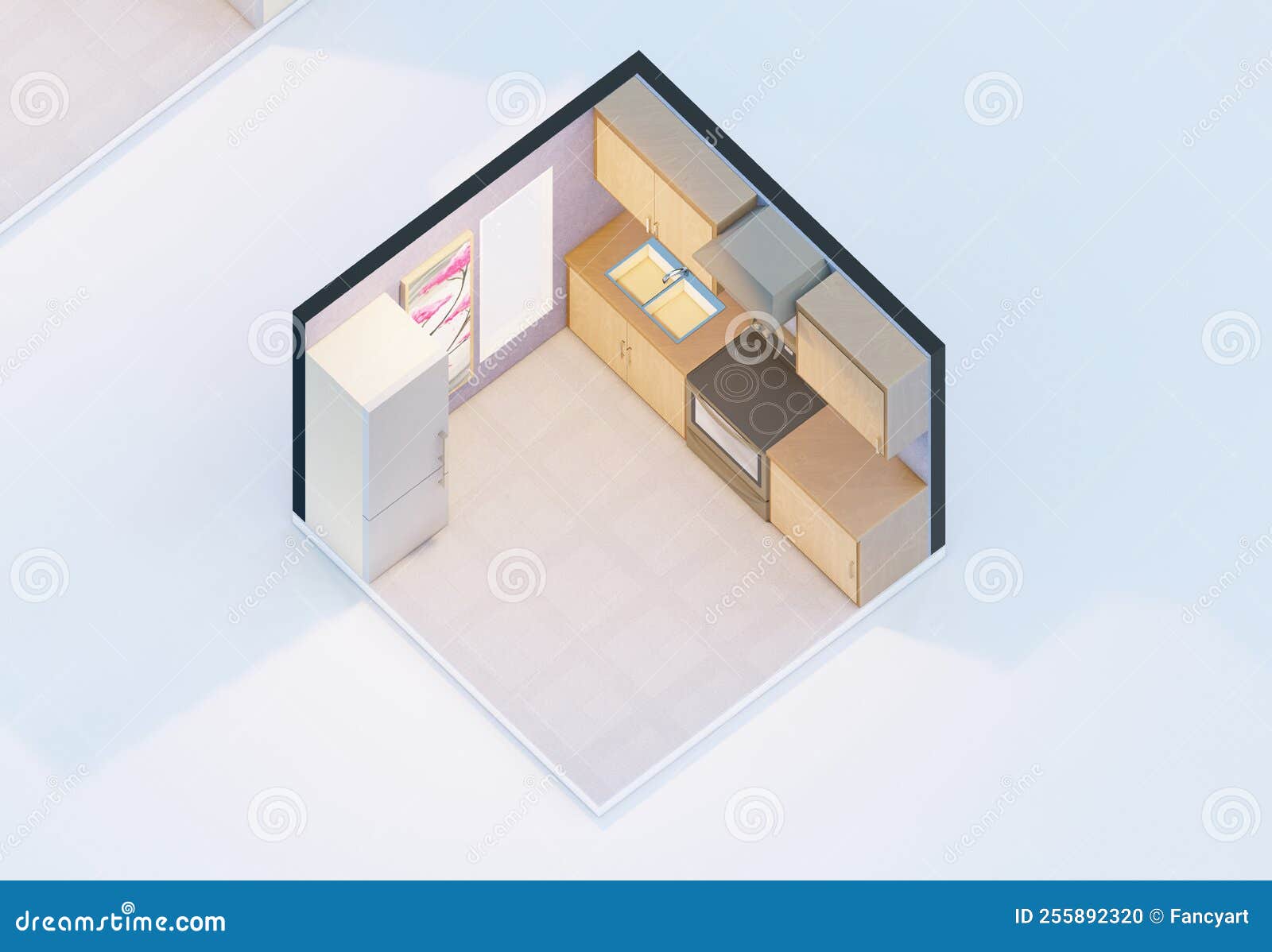 Orthographic View of Kitchen Cabinets Isometric View Interior 3d ...