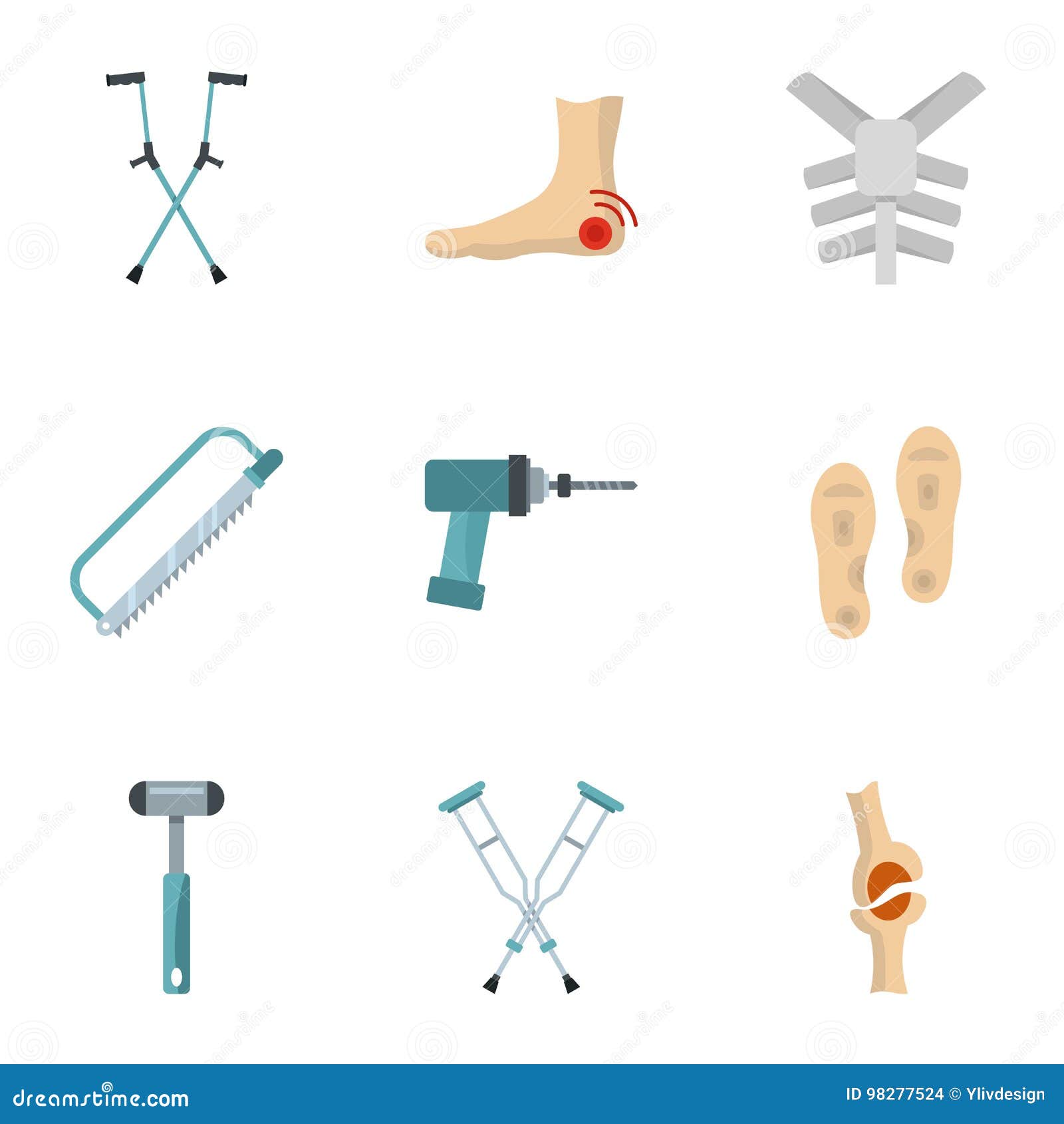 Orthopedic Prosthetic Icon Set, Flat Style Stock Vector - Illustration ...