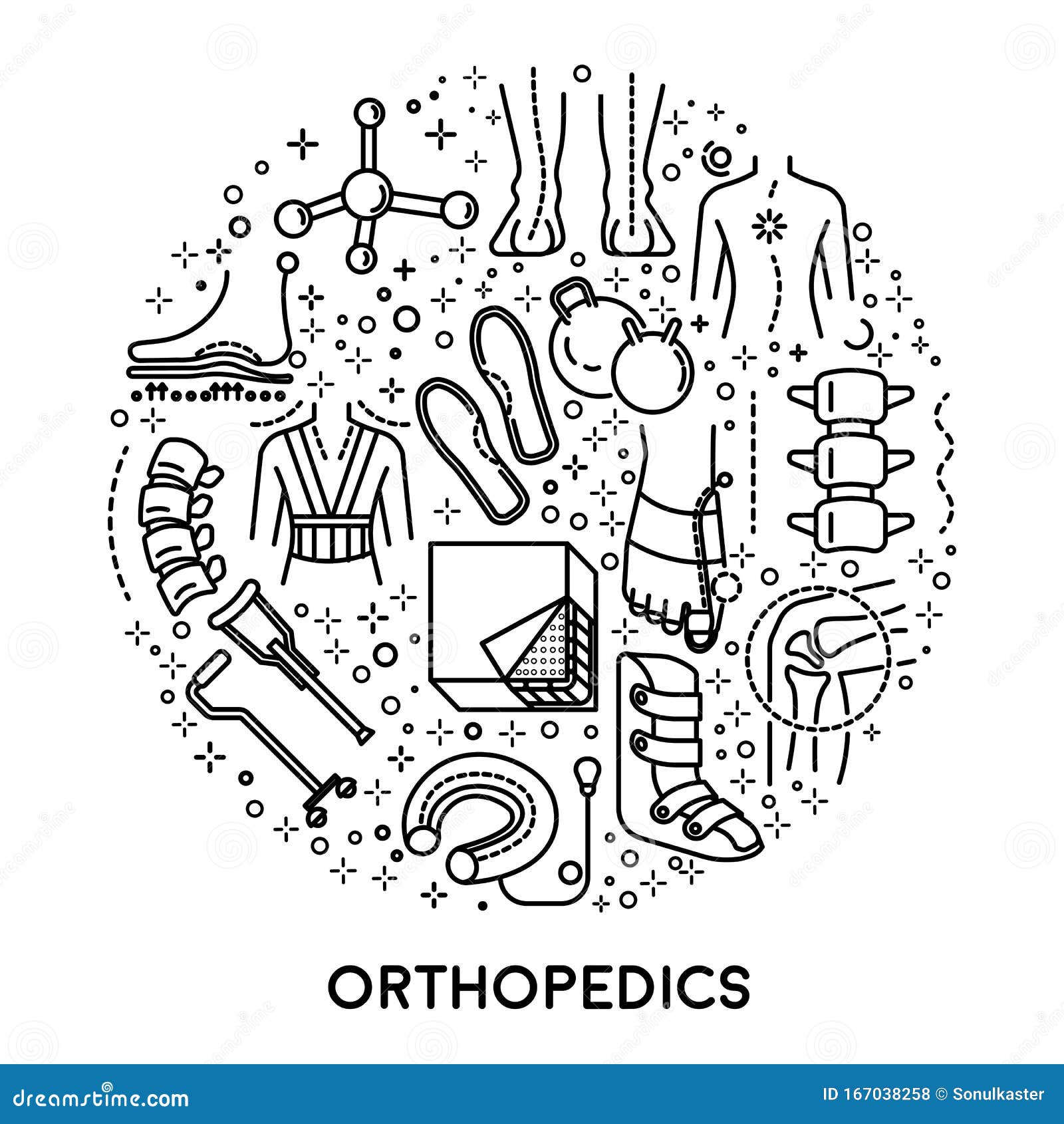 Orthopedics Linear Icons Collection Set In Circle Vector Illustration ... Orthopedics Linear Icons Collection Set In Circle Vector Illustration ...