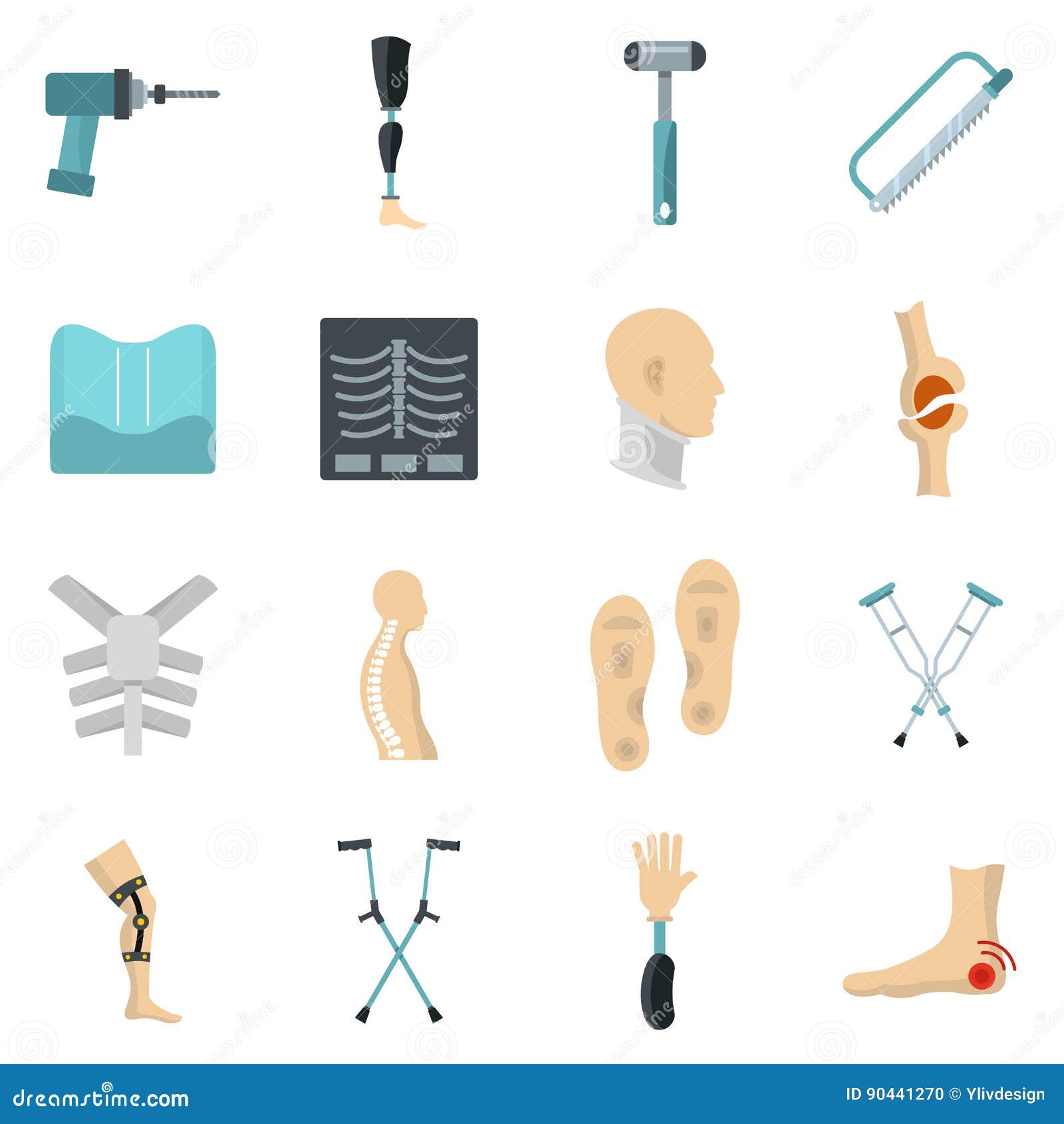 Orthopedics Prosthetics Icons Set in Flat Style Stock Vector - Illustration of foot, injury ...