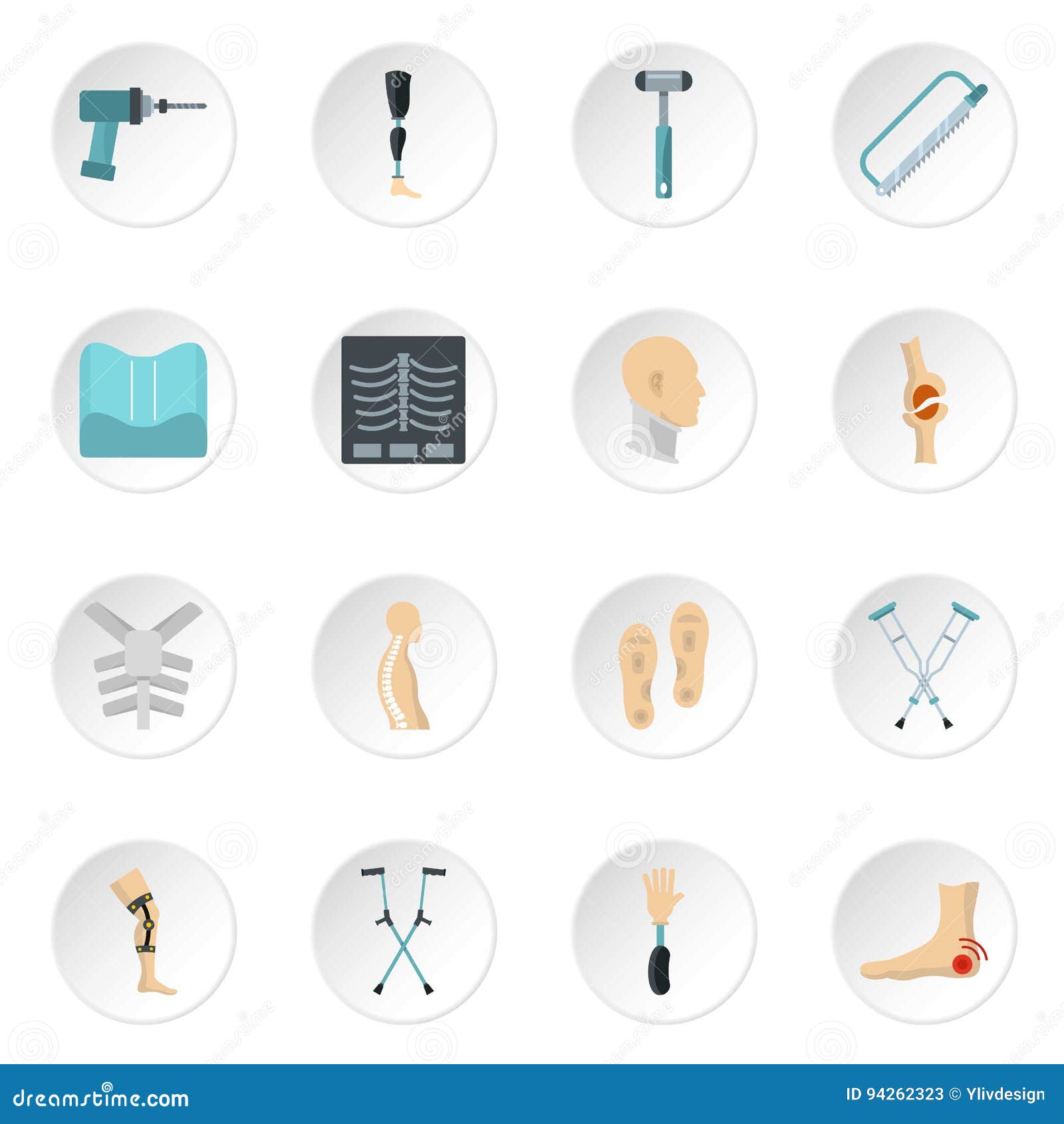 Orthopedics Prosthetics Icons Set in Flat Style Stock Vector - Illustration of health, foot ...