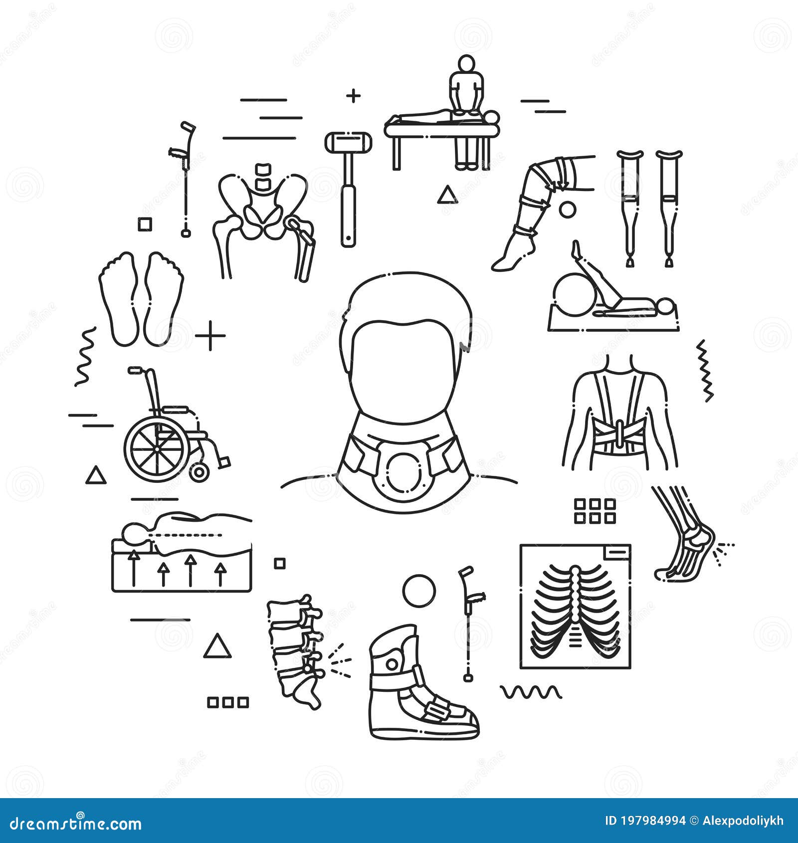 Orthopedics Linear Icons Collection Set In Circle Vector Illustration ... Orthopedics Linear Icons Collection Set In Circle Vector Illustration ...