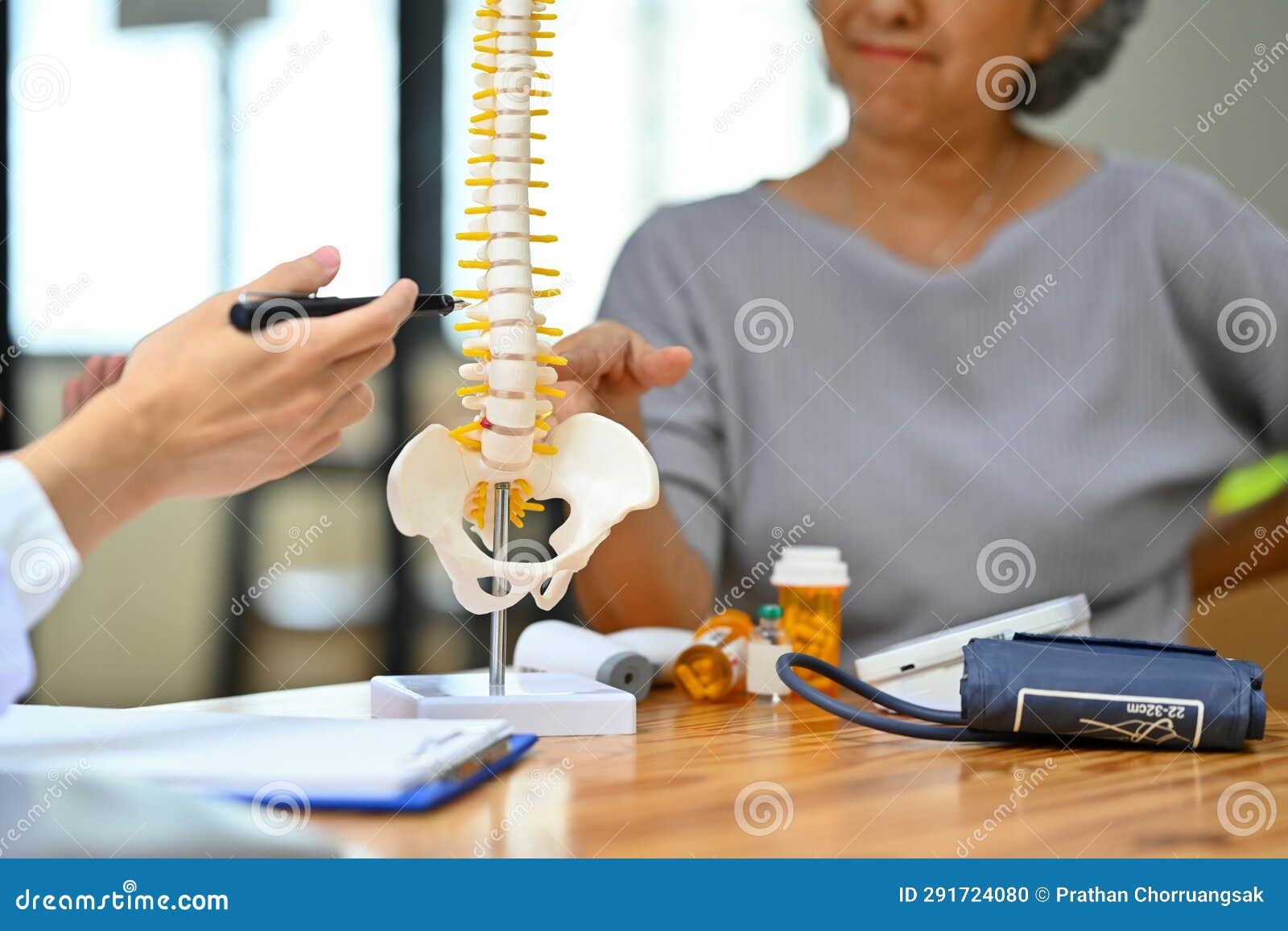 Orthopedist Pointing at Spine Bone Model, Explaining the Problem To ...