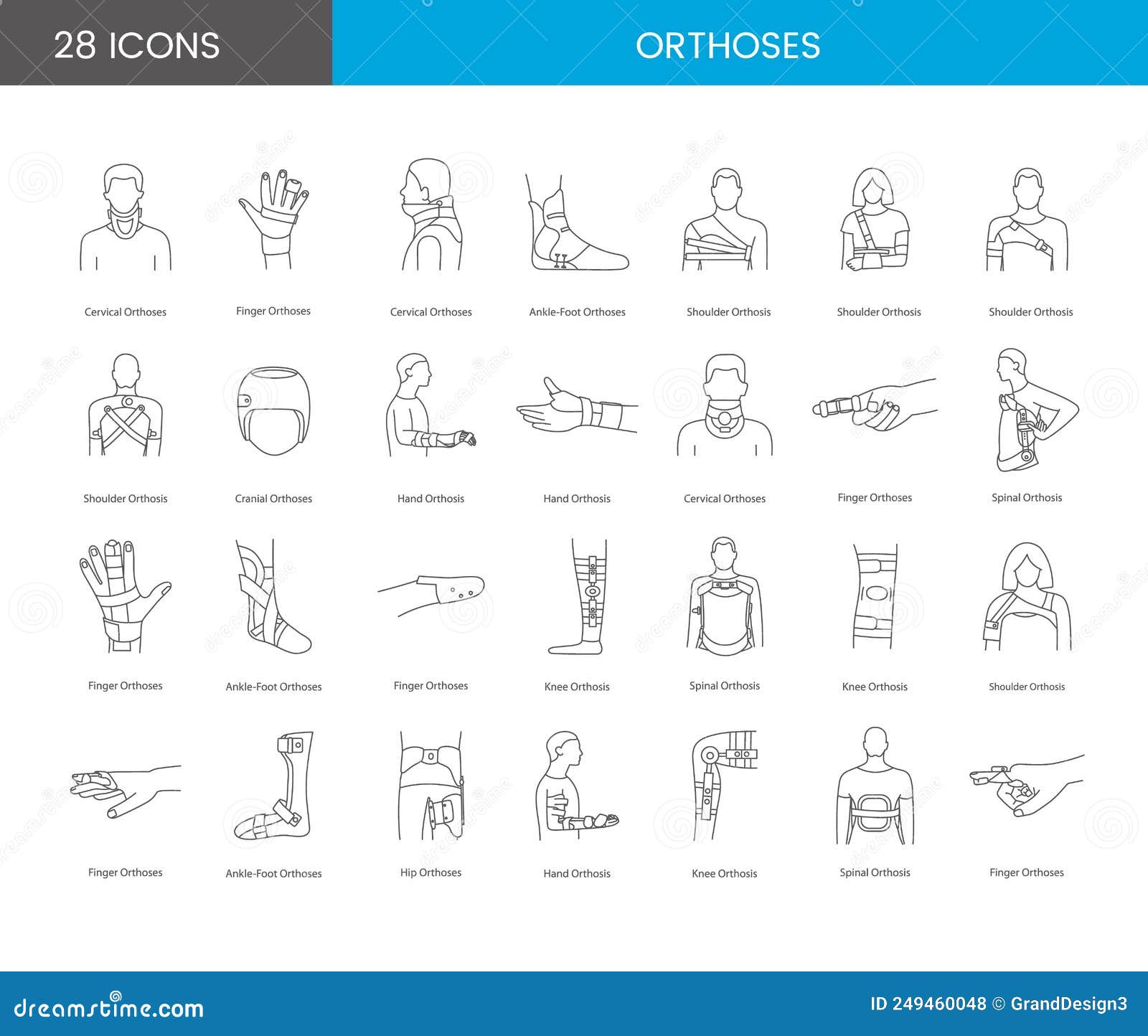 Orthoses Linear Icons in Vector Stock Vector - Illustration of shoulder ...