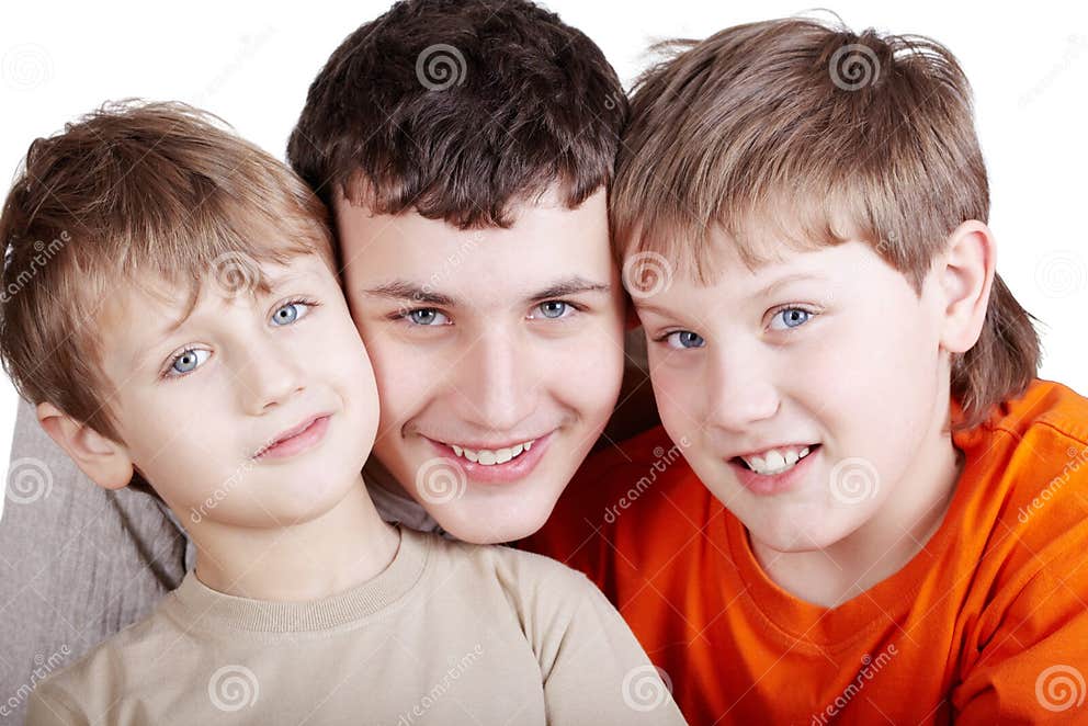Ortrait of Three Smiling Boys Stock Image - Image of child, moustache ...