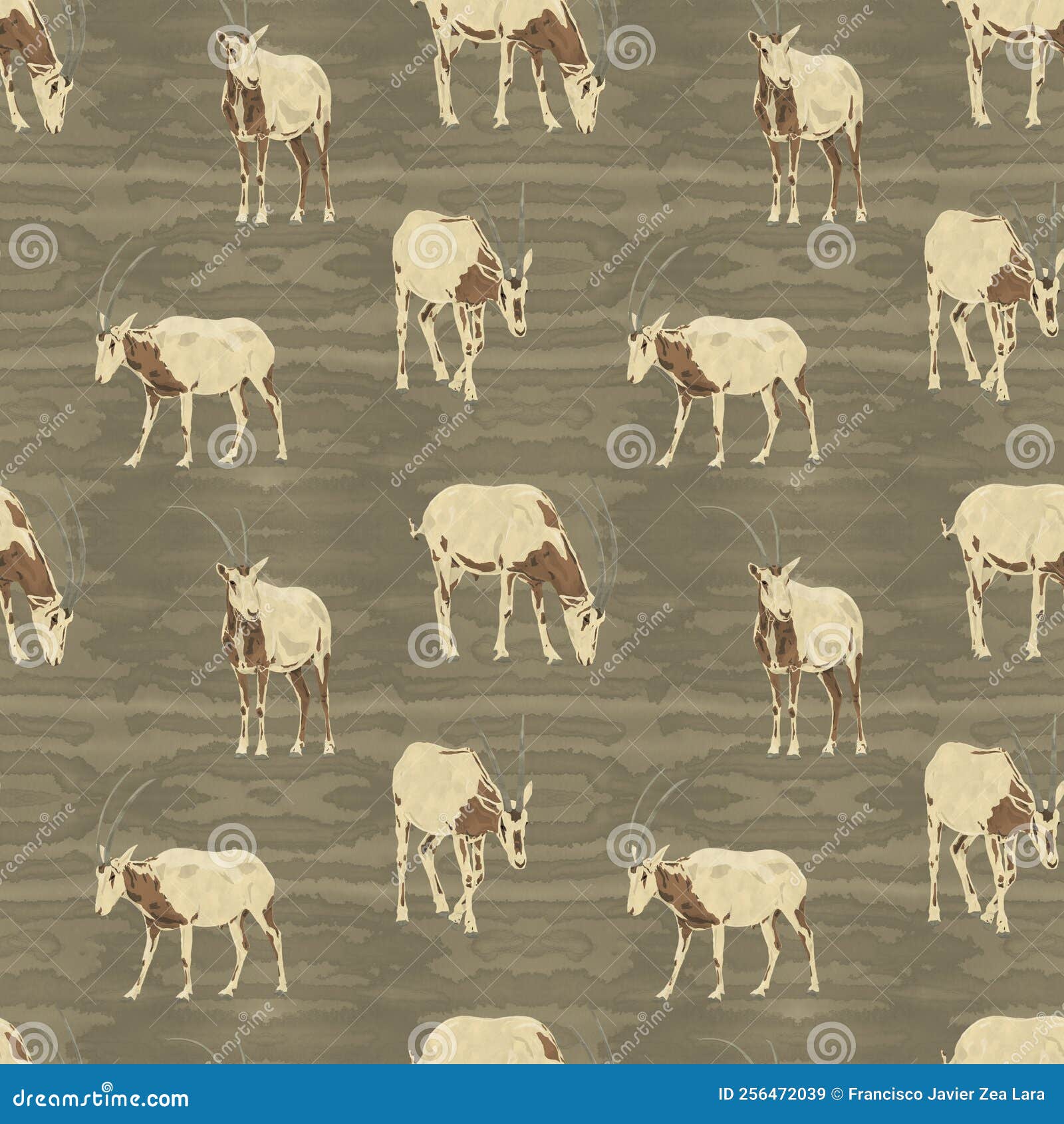 Oryx Seamless Pattern on Watercolor Texture Stock Illustration ...