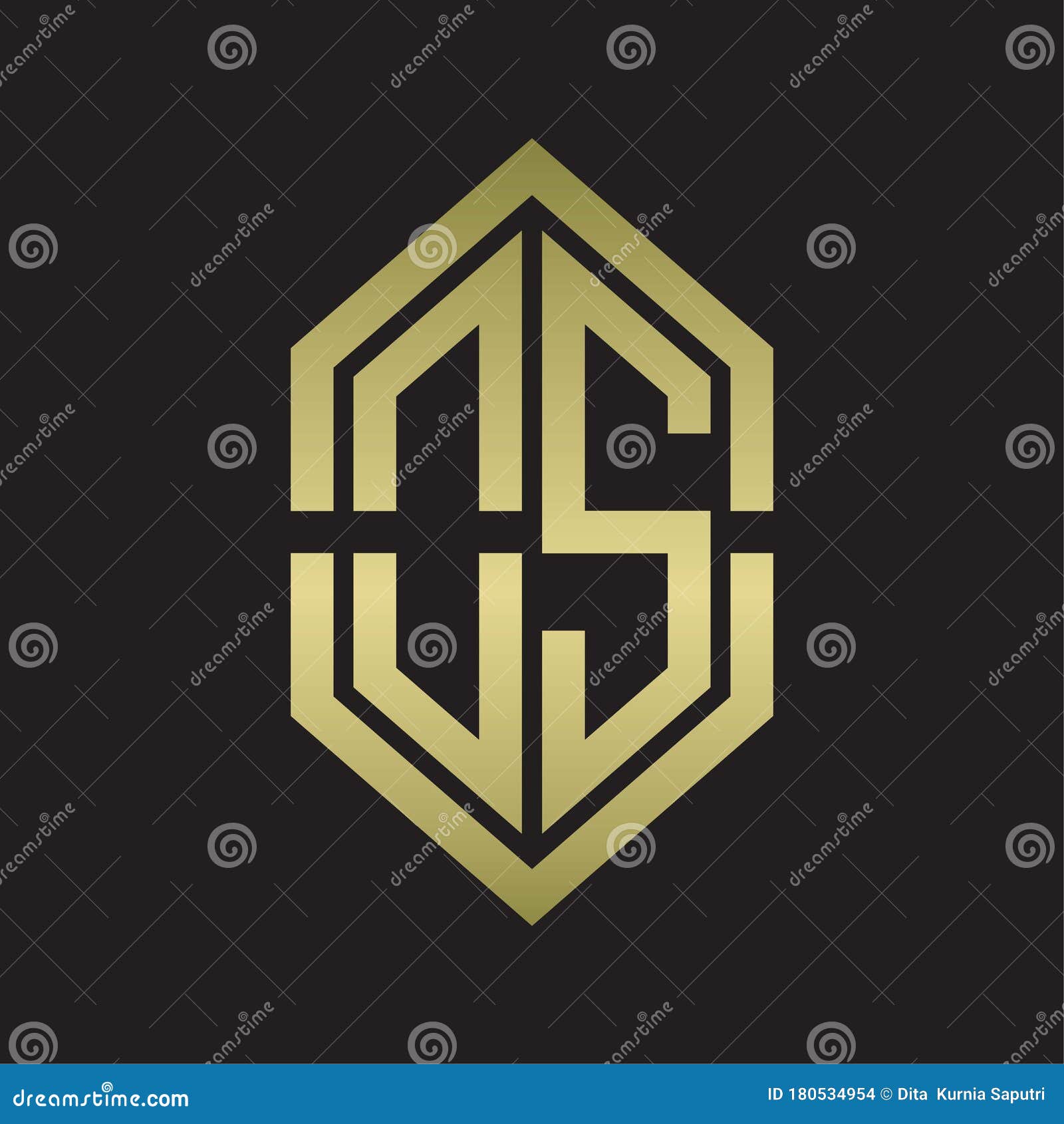 OS Logo Monogram with Hexagon Shape and Outline Slice Style with Gold ...