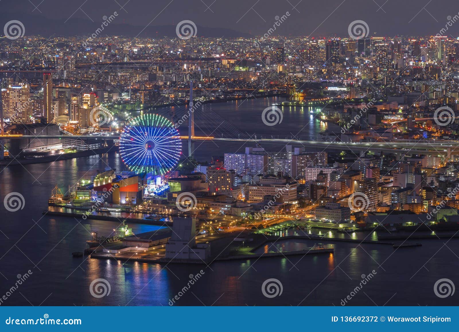 Osaka Bay at Dusk View on Cosmo Tower Osaka Japan Stock Photo - Image ...