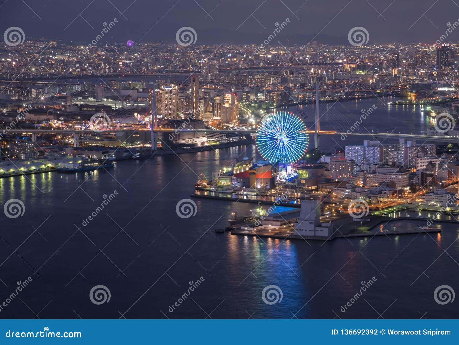 Osaka Bay at Dusk View on Cosmo Tower Osaka Japan Stock Photo - Image ...