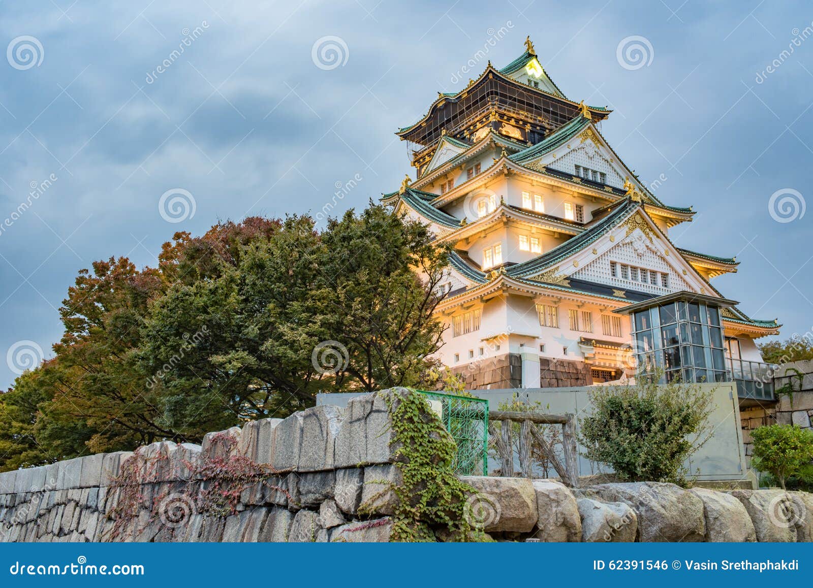 Osaka Castle in Cloudy Sky before the Rain Fall Down Stock Photo ...