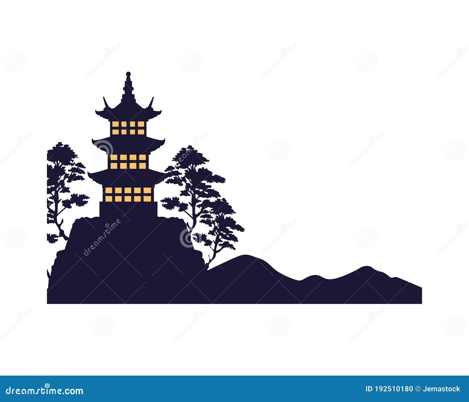 Osaka Castle Japanese Architecture with Trees in Mount Stock Vector ...