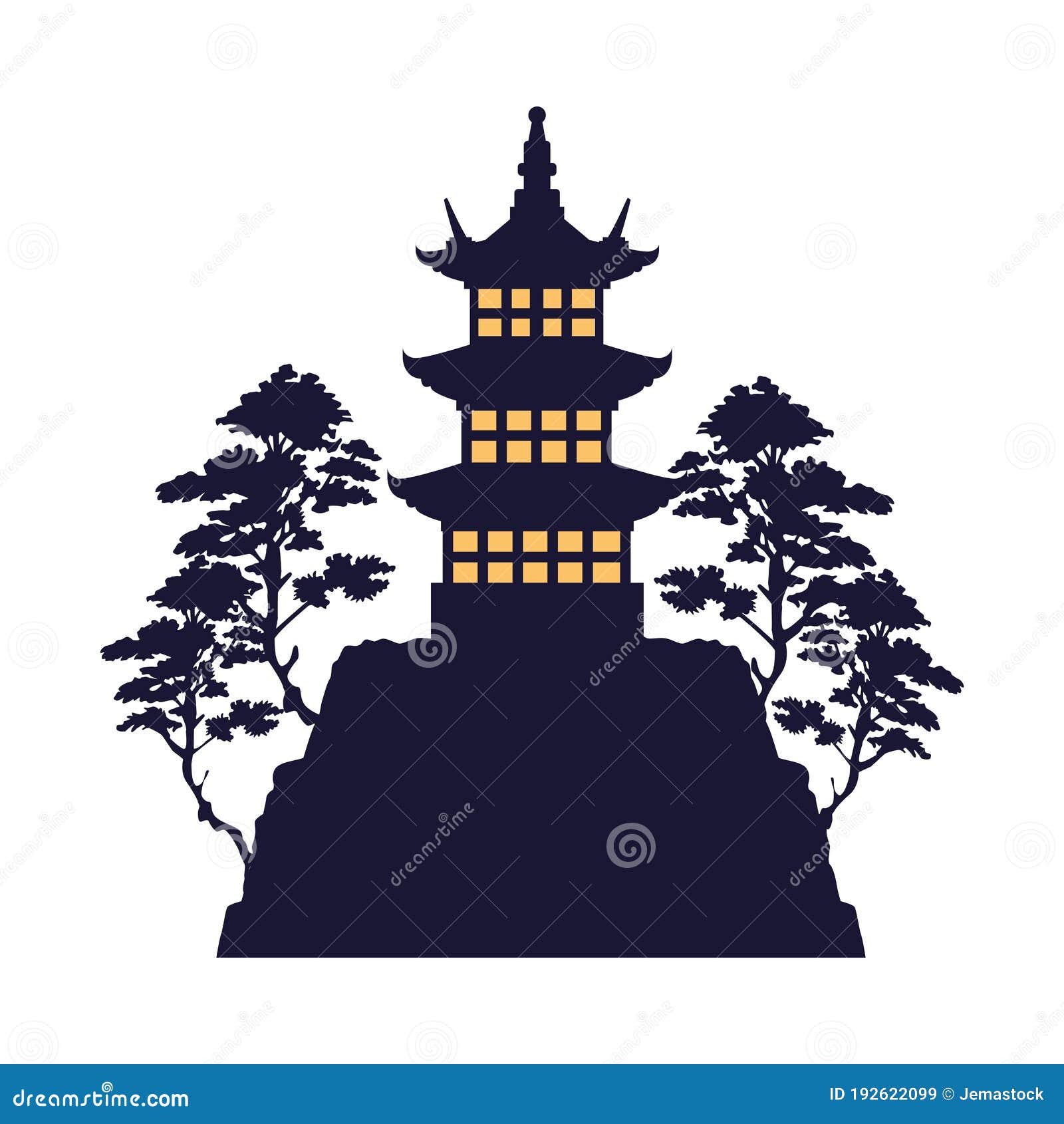 Osaka Castle Japanese Architecture with Trees in Mount Stock Vector ...