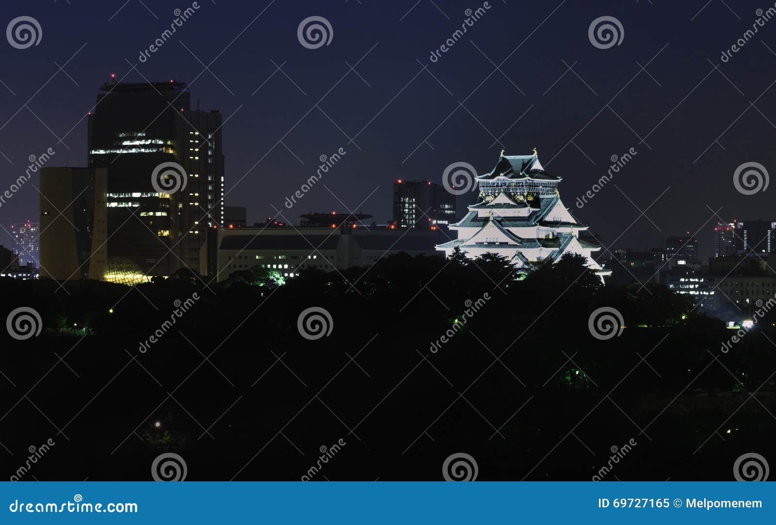Osaka Castle at Night stock image. Image of park, dark - 69727165