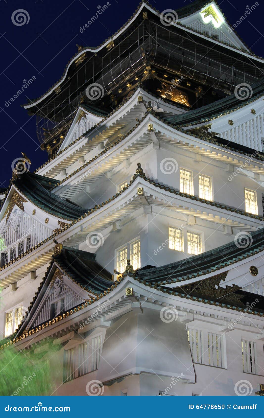 Osaka Castle at Night, Japan Stock Image - Image of castle, buildings ...