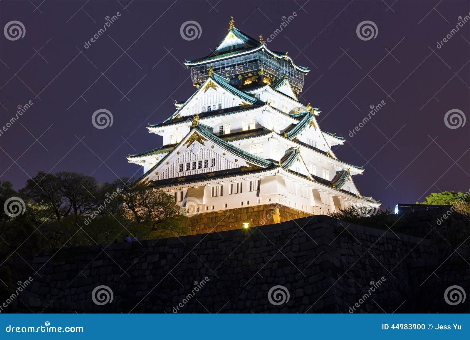 Osaka Castle at Night, Japan. Stock Photo - Image of kansai, cloudy ...