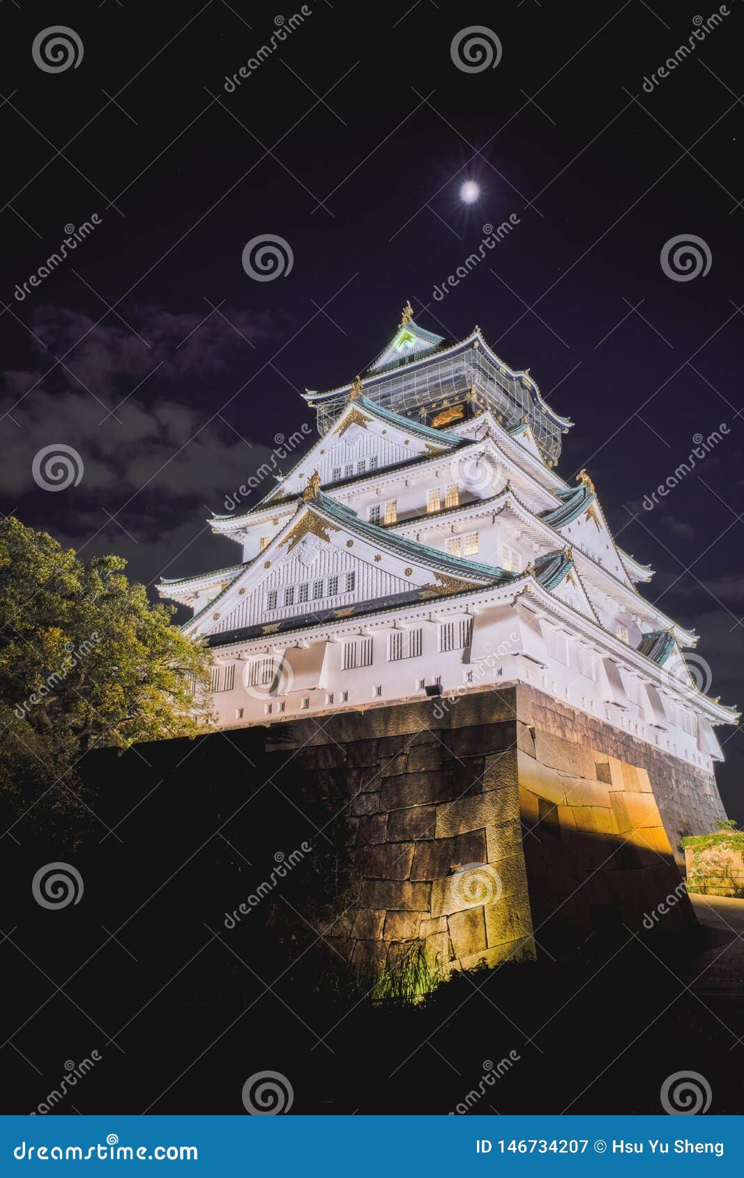 Osaka Castle at Night, Osaka, Japan. Stock Image - Image of angle ...