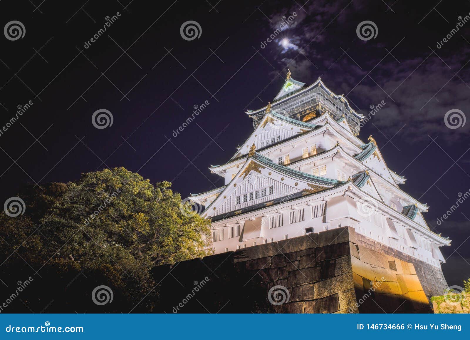 Osaka Castle at Night, Osaka, Japan. Stock Photo - Image of castle ...