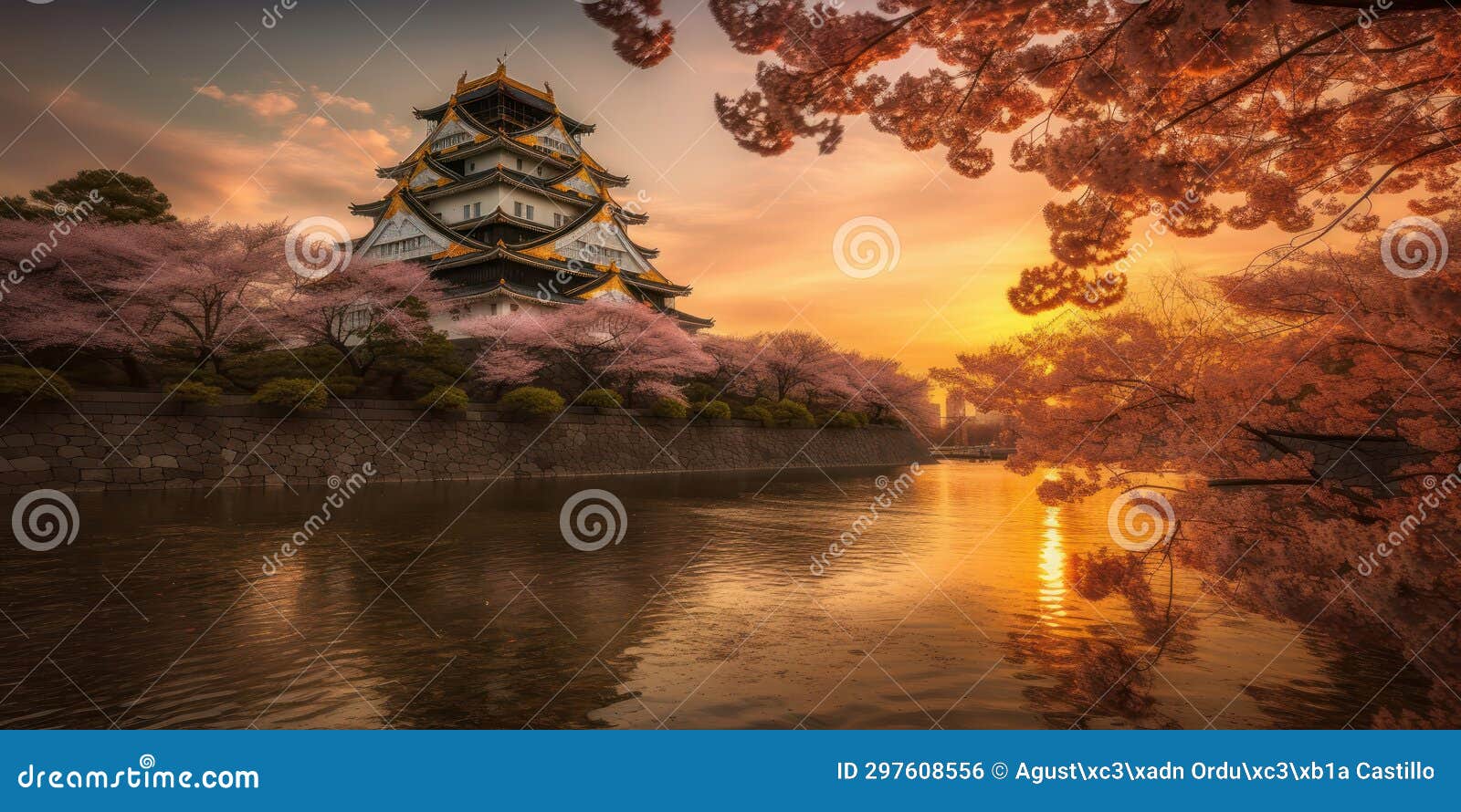 Osaka Castle at Sunset, Japan. Stock Illustration - Illustration of ...