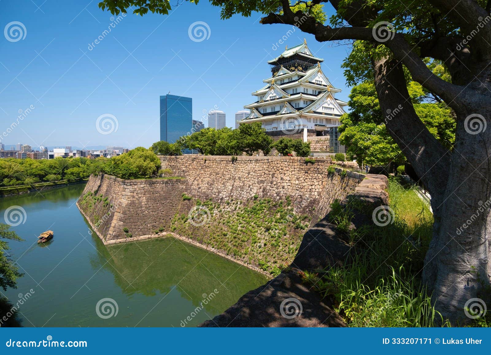 Osaka Castle with Walls and a Moat., Osaka - Japan Stock Image - Image ...