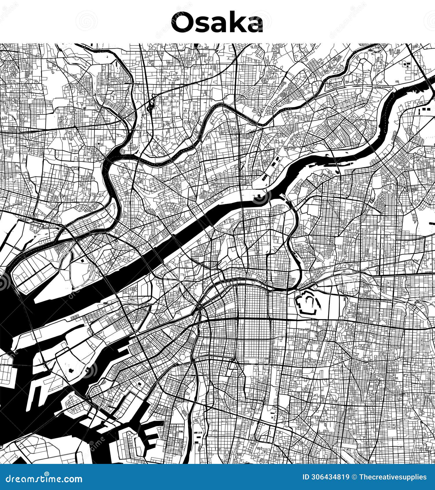 Osaka City Map, Cartography Map, Street Layout Map Stock Illustration ...
