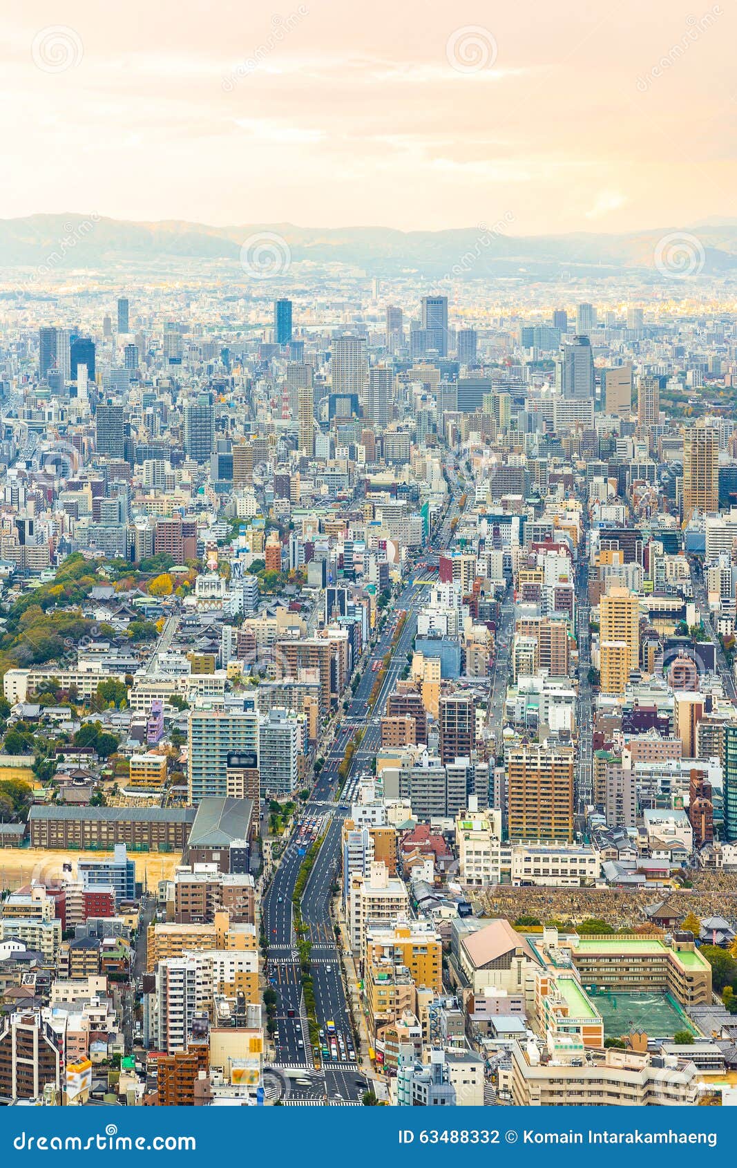 Osaka cityscape at sunset stock photo. Image of contemporary - 63488332