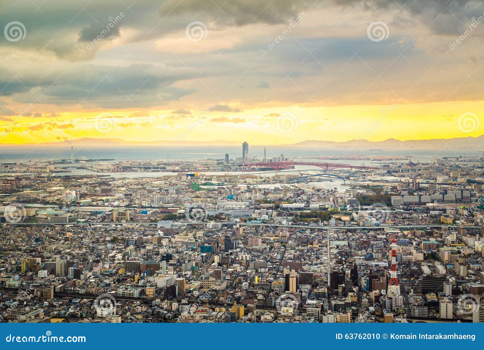 Osaka Cityscape at Sunset, Kansai, Japan Stock Photo - Image of ...