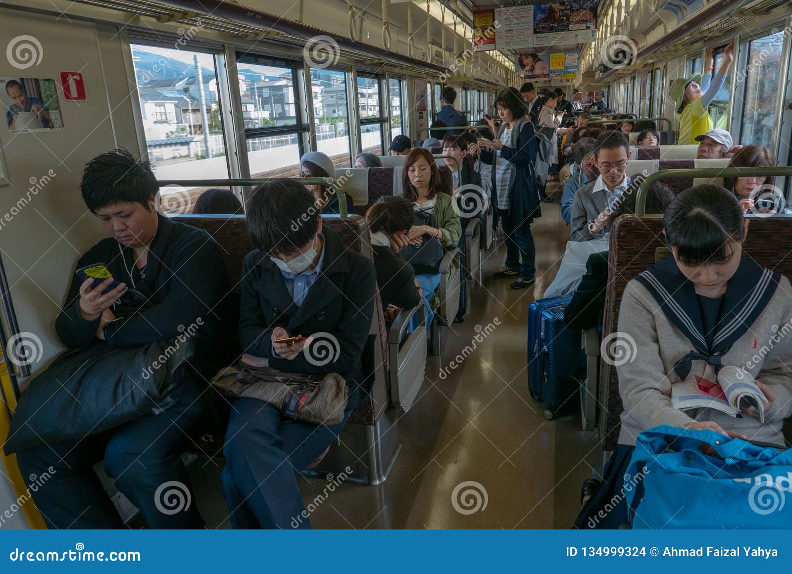 General View of Commuters Inside a Train in Osaka, Japan Editorial ...